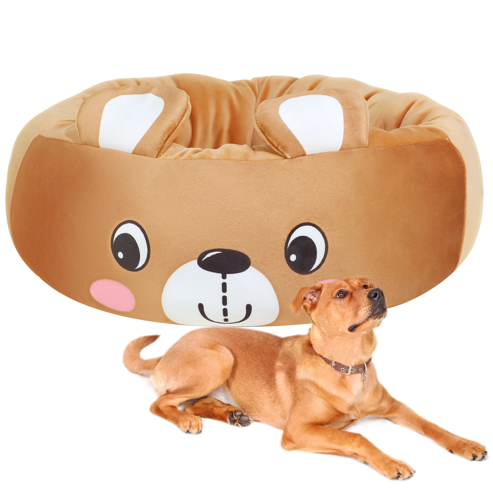 IFOYO 24 Inch Bear Dog Pet Bed, Warming Cozy Soft Dog Round Bed, Plush ...