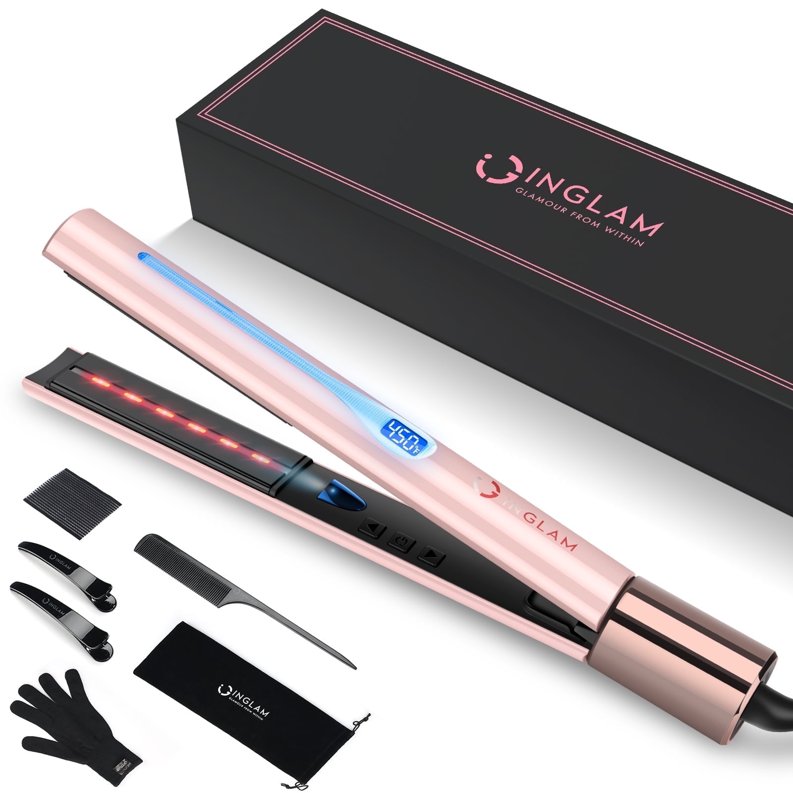 IG INGLAM 1 inch Infrared Flat Iron for Hair, 2 in 1 Hair Straightener ...