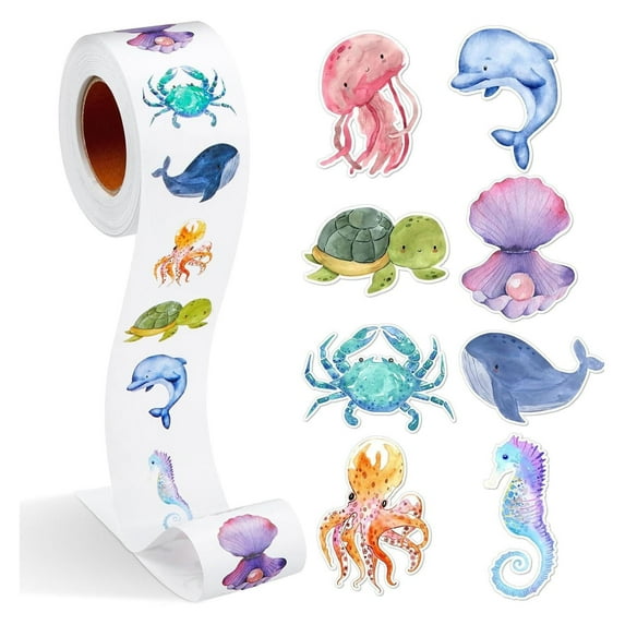 IGEED 500pcs Ocean Animal Stickers Roll,Sea Animals Stickers Roll 8 ...