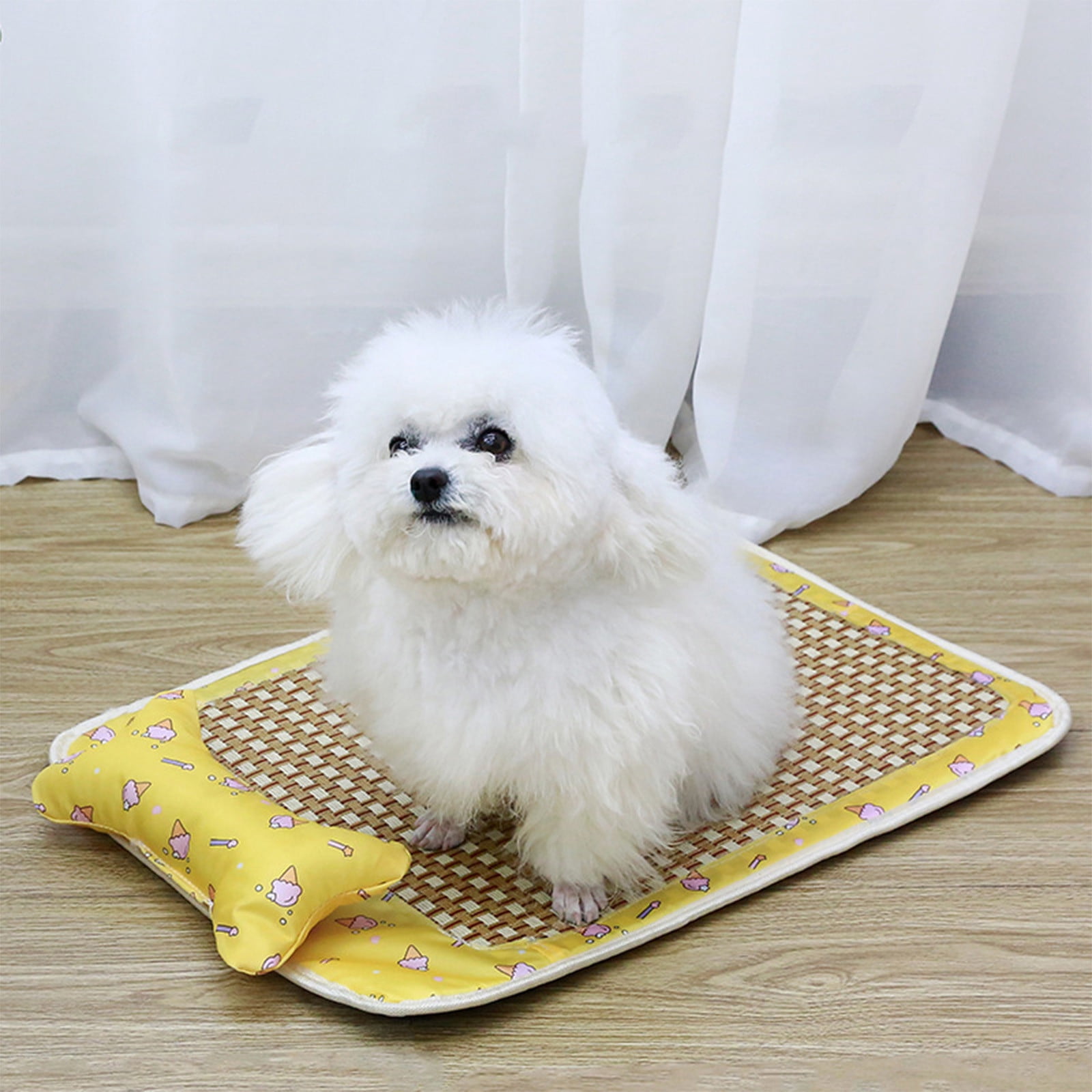 IGEED Cat Cooling Mat with Pillow,Natural Rattan Self Cooling Pad for ...