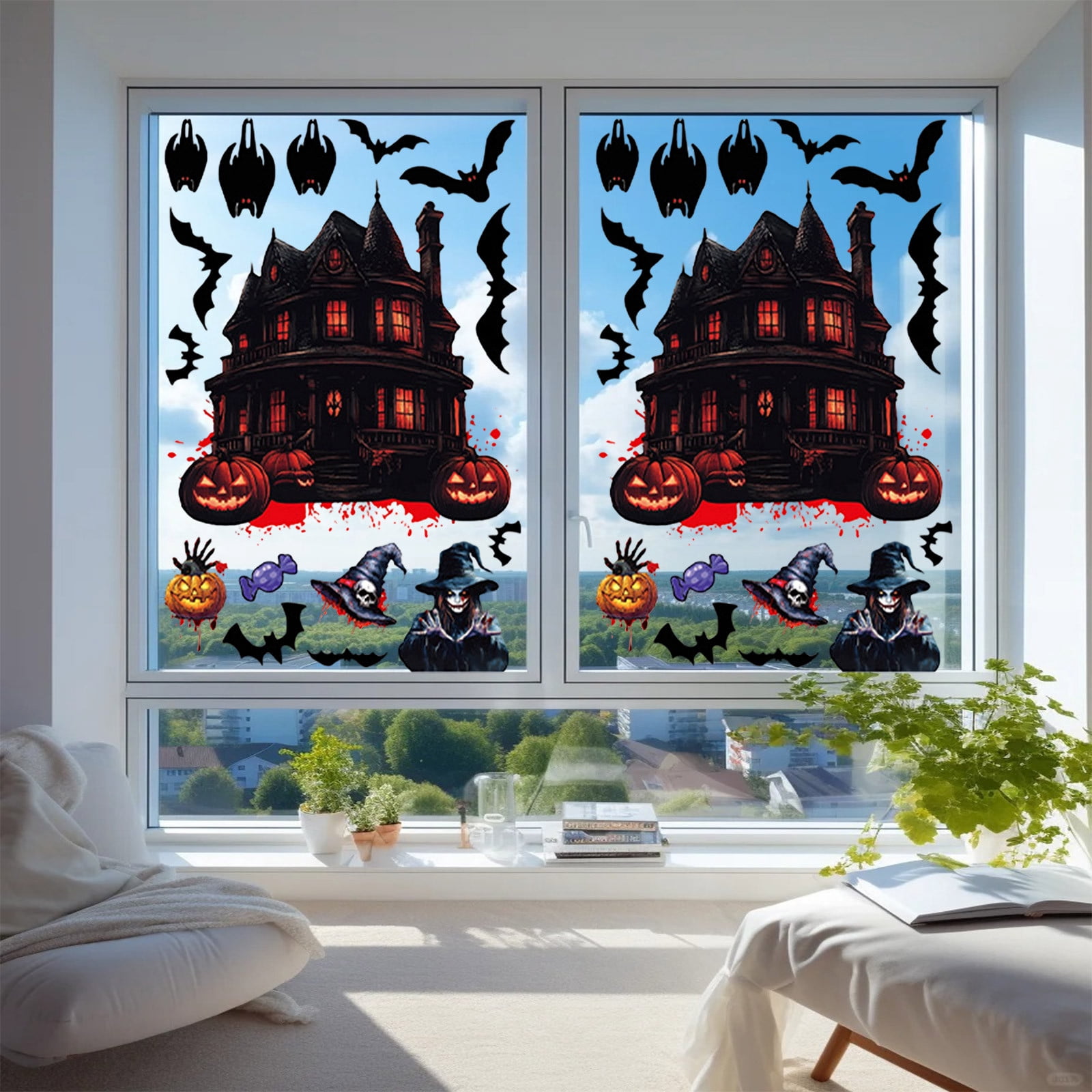 IGEED Halloween Window Stickers,Spooky Decals for Glass Doors & Windows ...