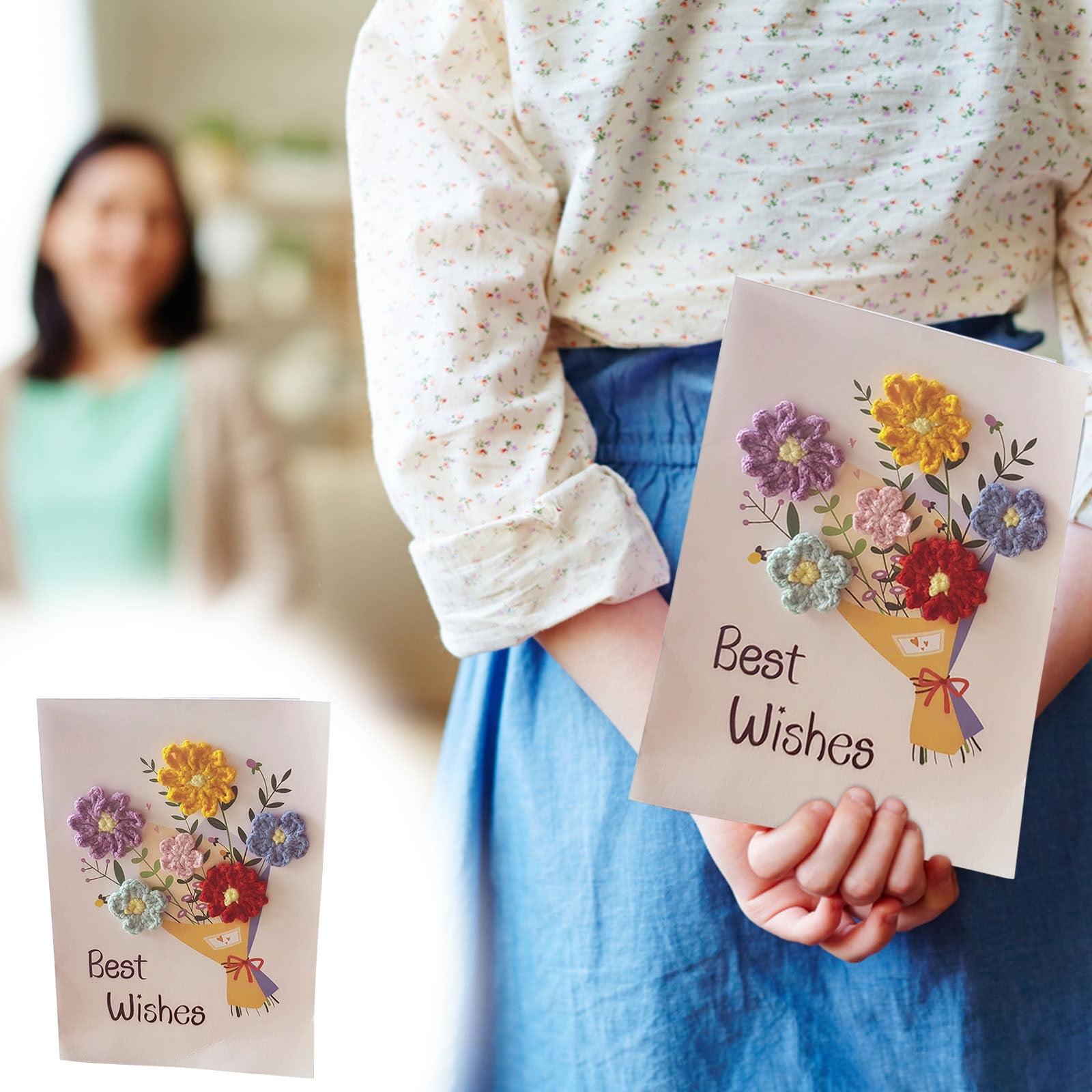 IGEED Knitted Flower Thank You Card,Retro Kraft Holiday Gift Card ...