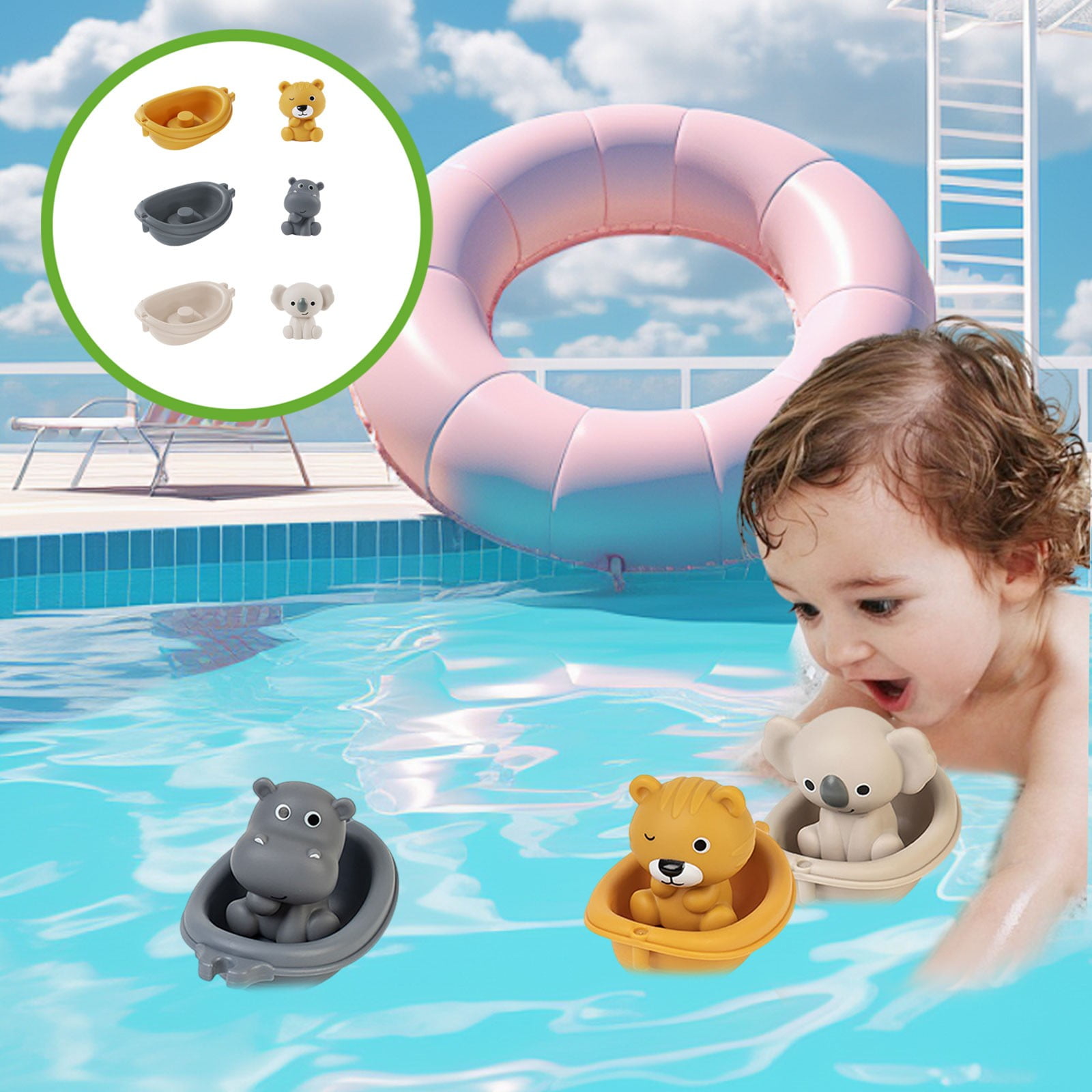 IGEED Stackable Animal Floating Bath Boats for Toddlers,3pcs Water Play ...
