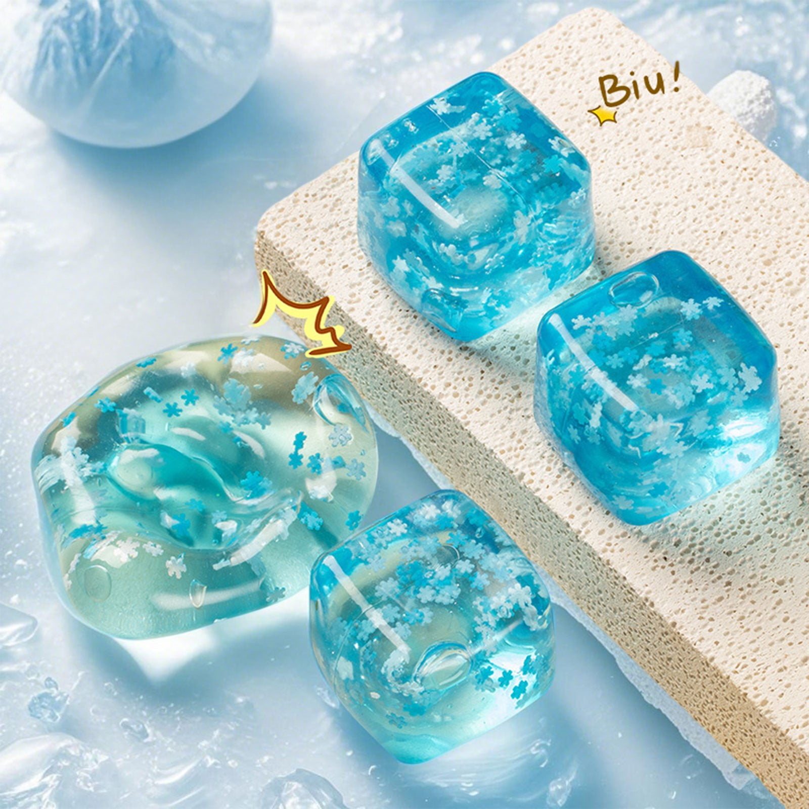 IGEED Stress Balls Ice Cube with Snowflakes Inside,Snow Pieces Square ...