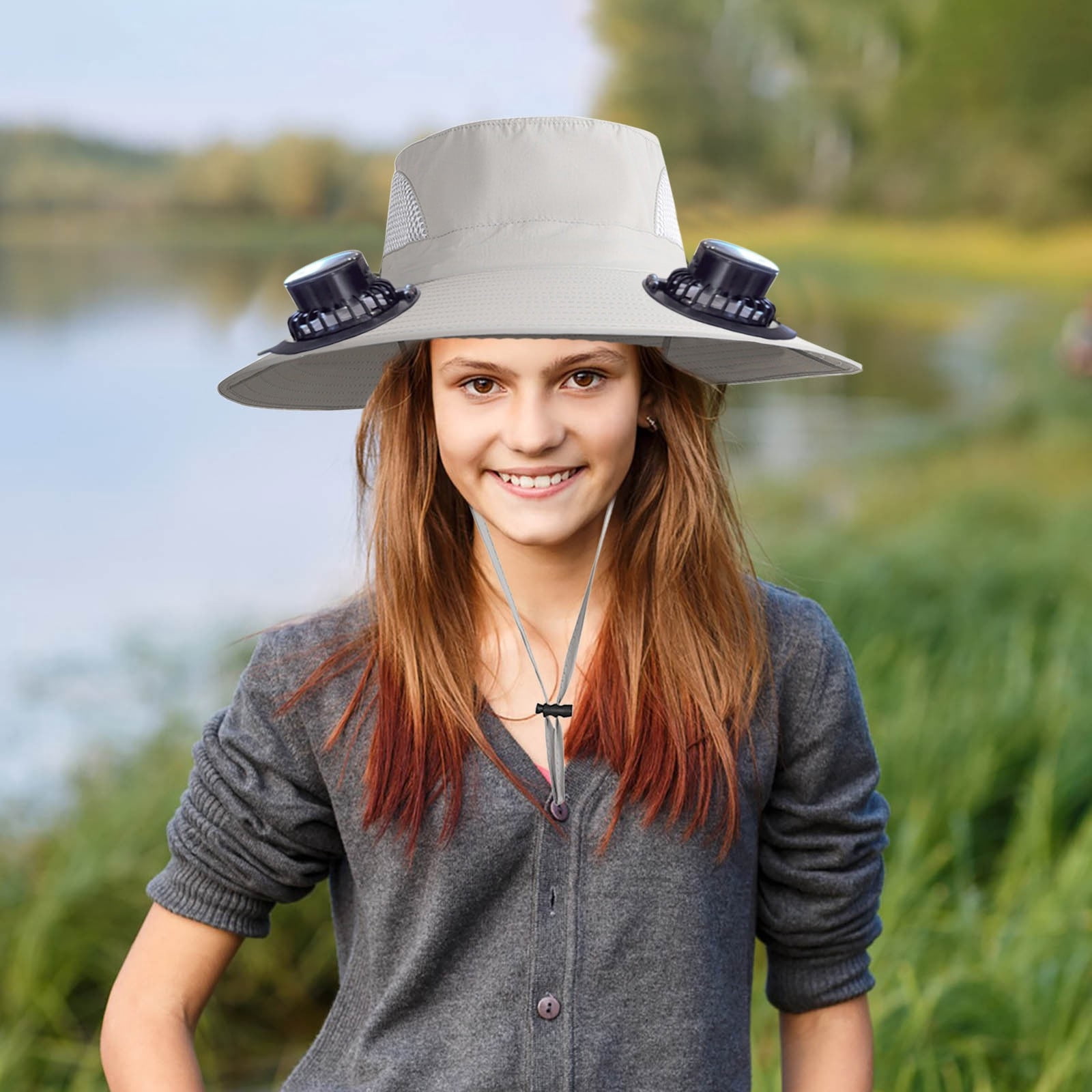 IGEED Wide Brim Sun Hat with Solar Fan,Adjustable 3-Speed UV Protection ...