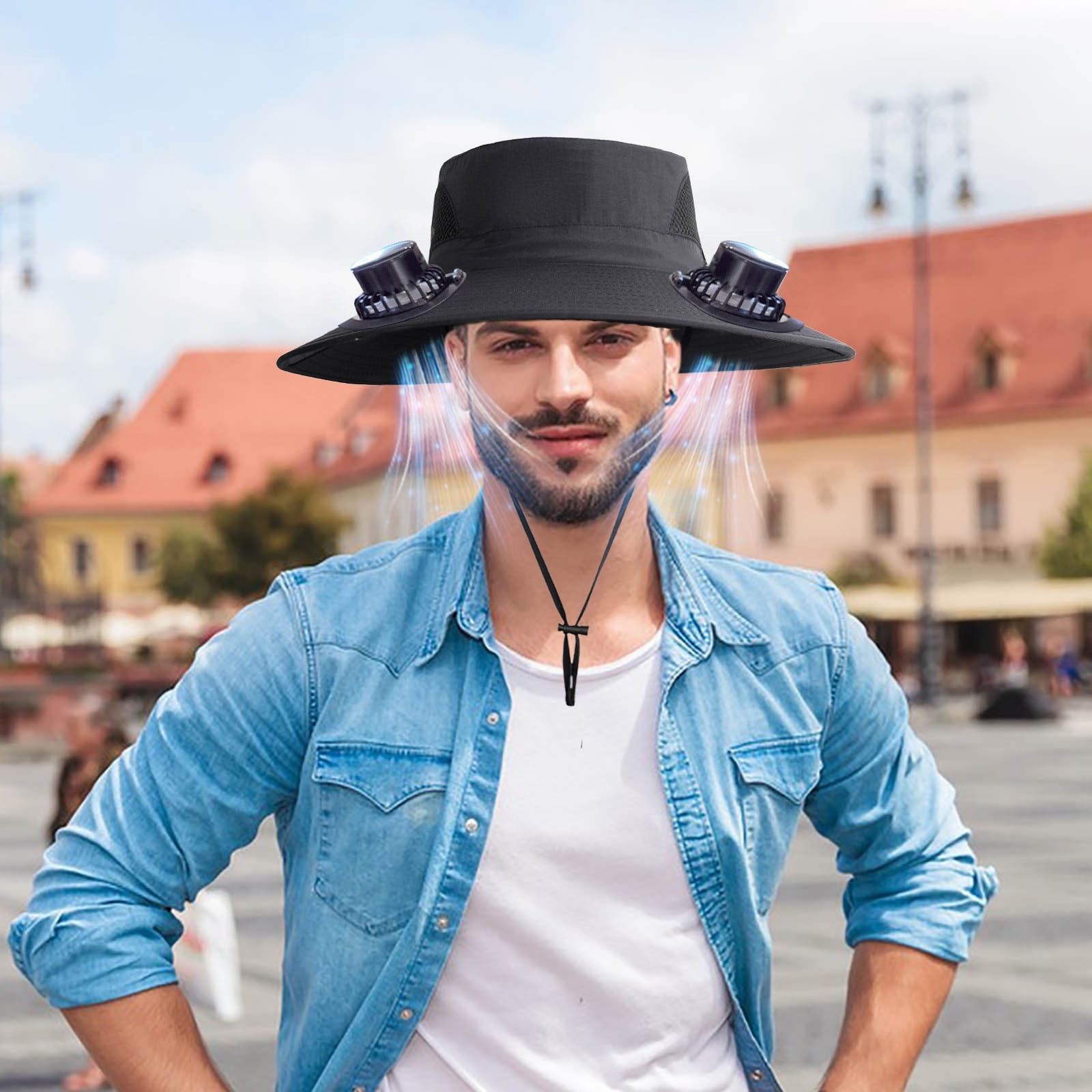 IGEED Wide Brim Sun Hat with Solar Fan,Adjustable 3-Speed UV Protection ...