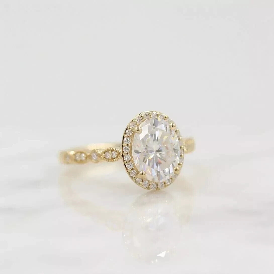 IGI 2.20 TCW Oval Lab Grown Diamond Vintage Art Deco Engagement 14K ...
