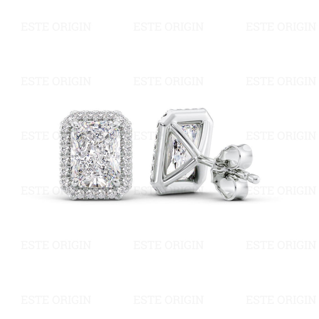 IGI Certified 0.50 Ct Radiant Cut Lab-Grown Diamond Halo Stud Earrings ...