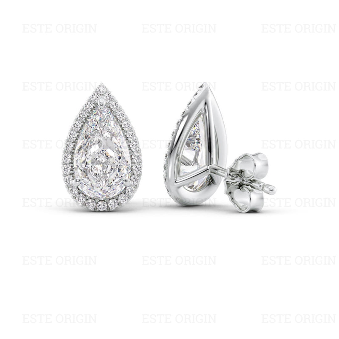 IGI Certified 1.50 Ct Pear Cut Lab-Grown Diamond Halo Stud Earrings ...