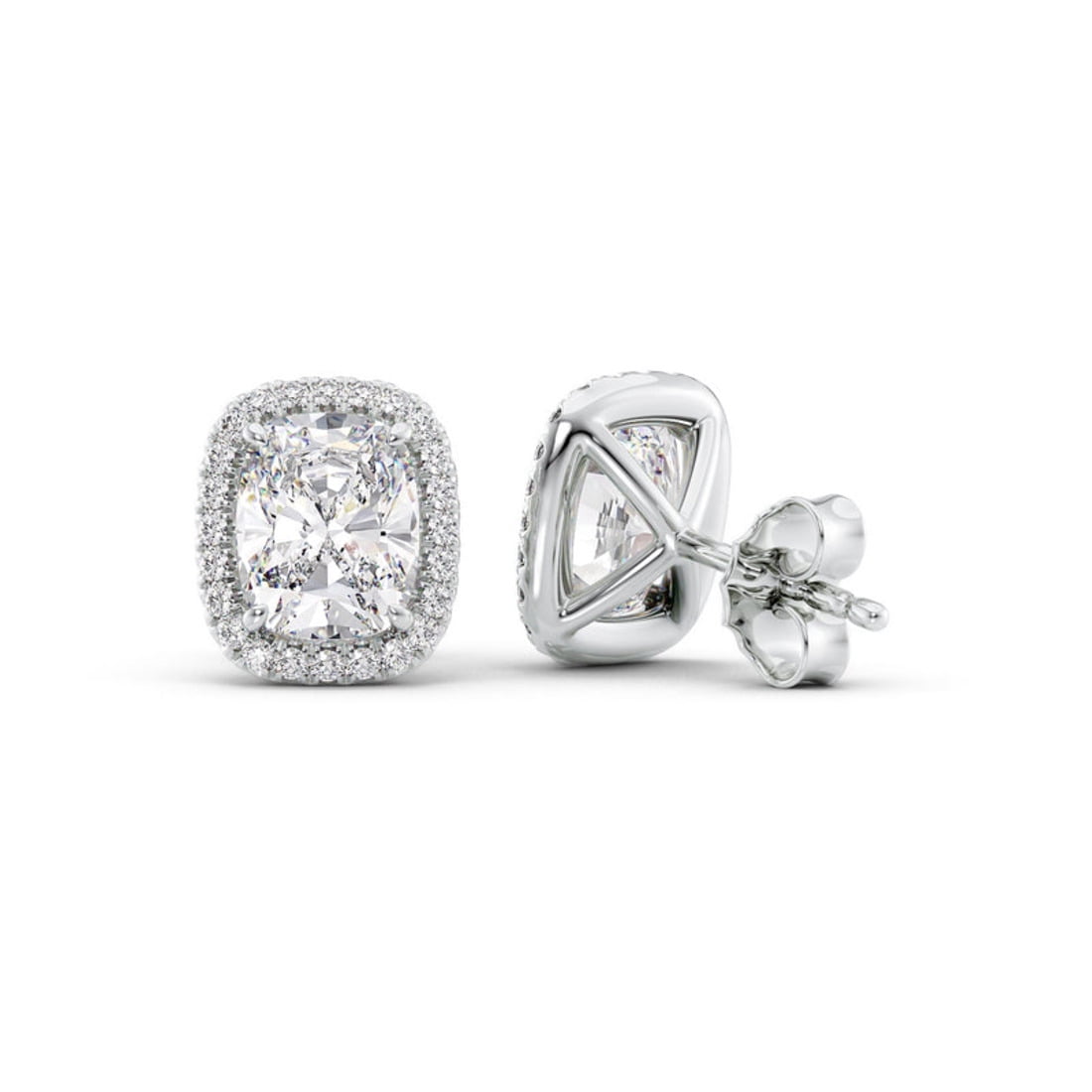 IGI Certified 2.65 Ct Elongated Cushion Cut Lab-Grown Diamond Halo Stud Earrings – 14K White ...