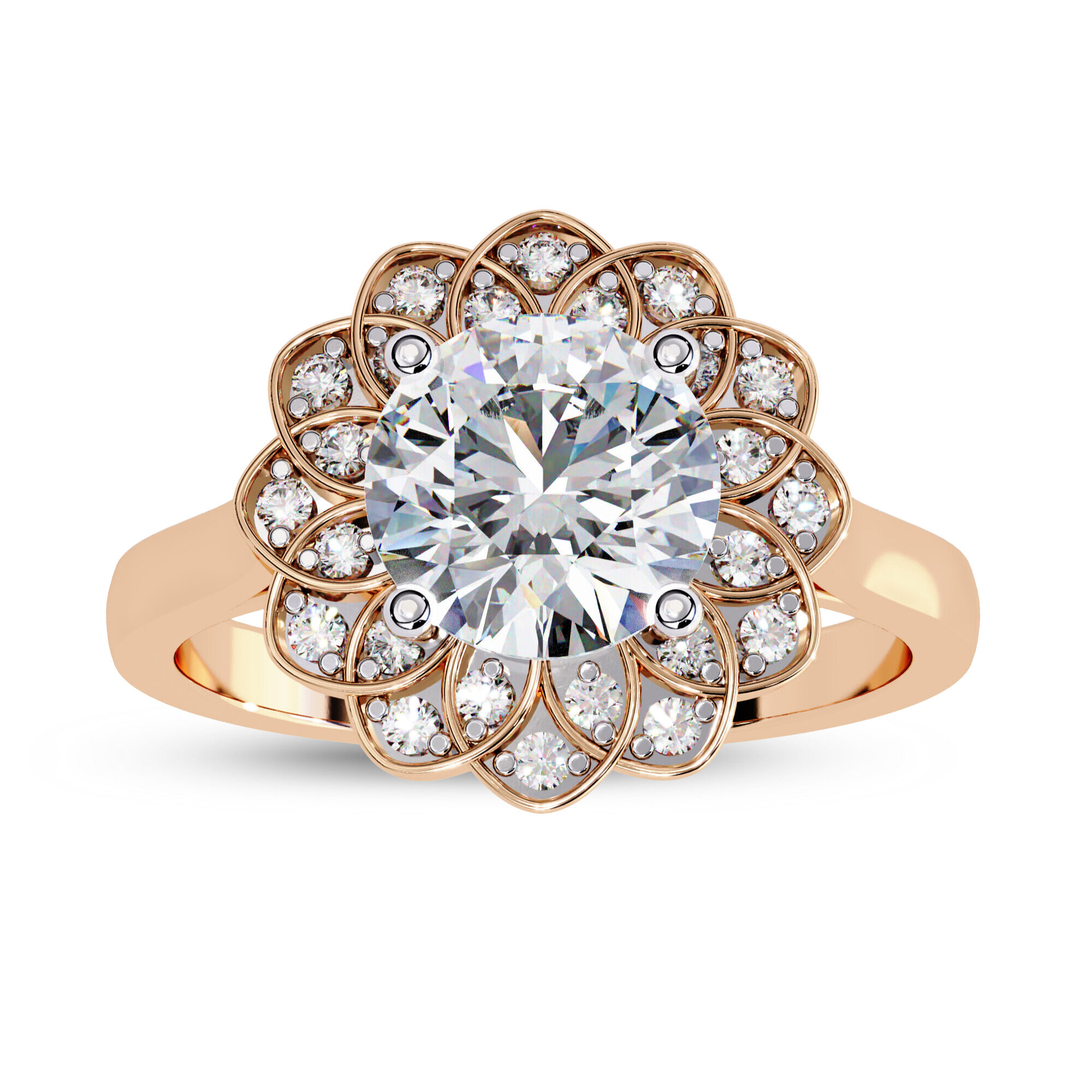 IGI Certified Floral Halo Solitaire Lab Grown Diamond Ring, Center 7 ...