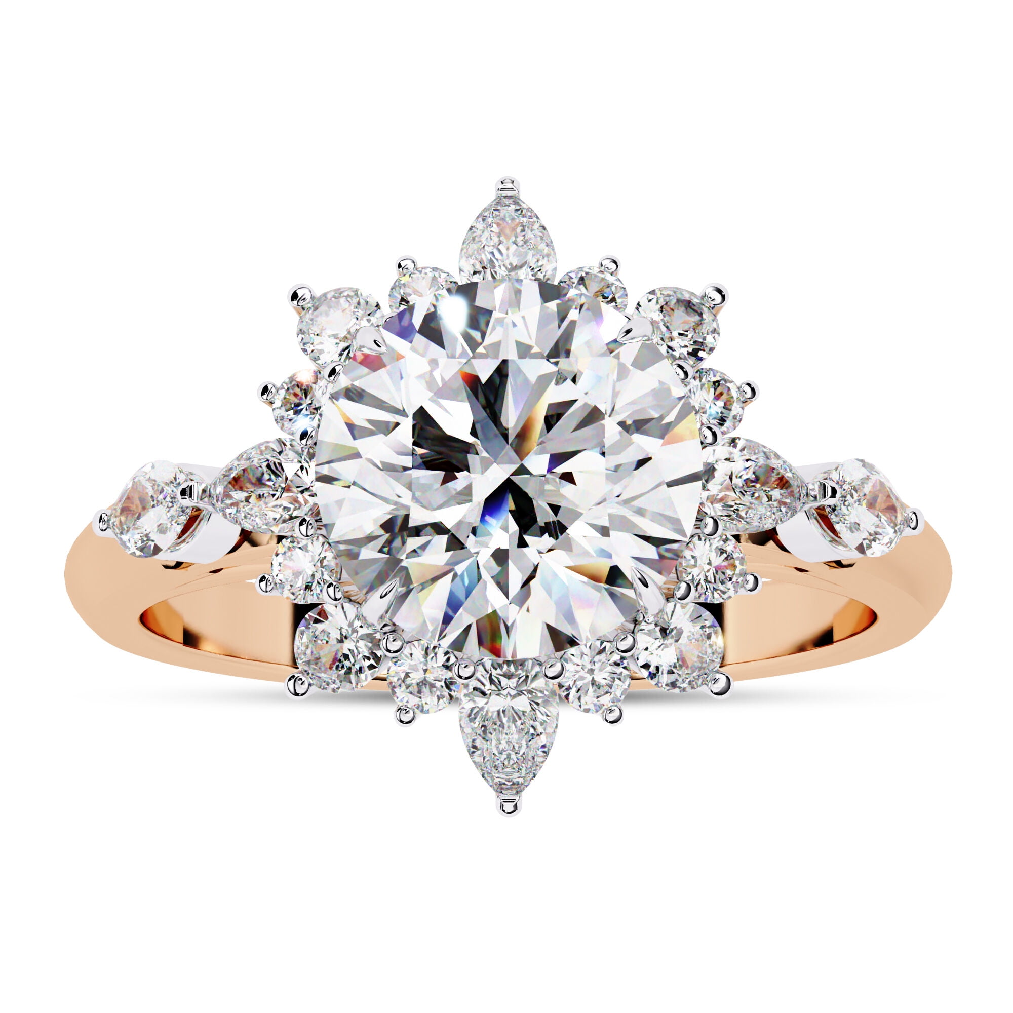 IGI Certified Floral Halo Solitaire Lab Grown Diamond Ring, Center 7 ...