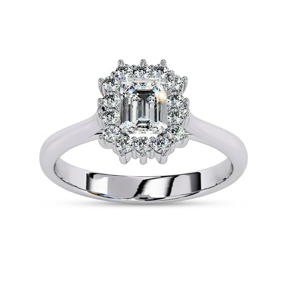 IGI Certified Lab Grown Diamond Ring | Center 5x4mm Emerald Cut Halo ...