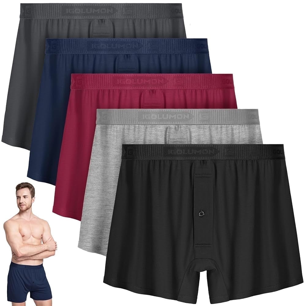 IGOLUMON Mens Underwear Boxer Shorts 5 Pack Bamboo Rayon Boxers for Men ...