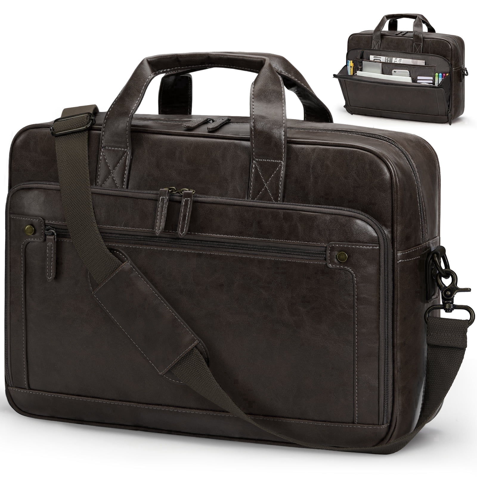 RAINSMORE Messenger Bag for Men 16 Inch Laptop Bag Leather Briefcase ...