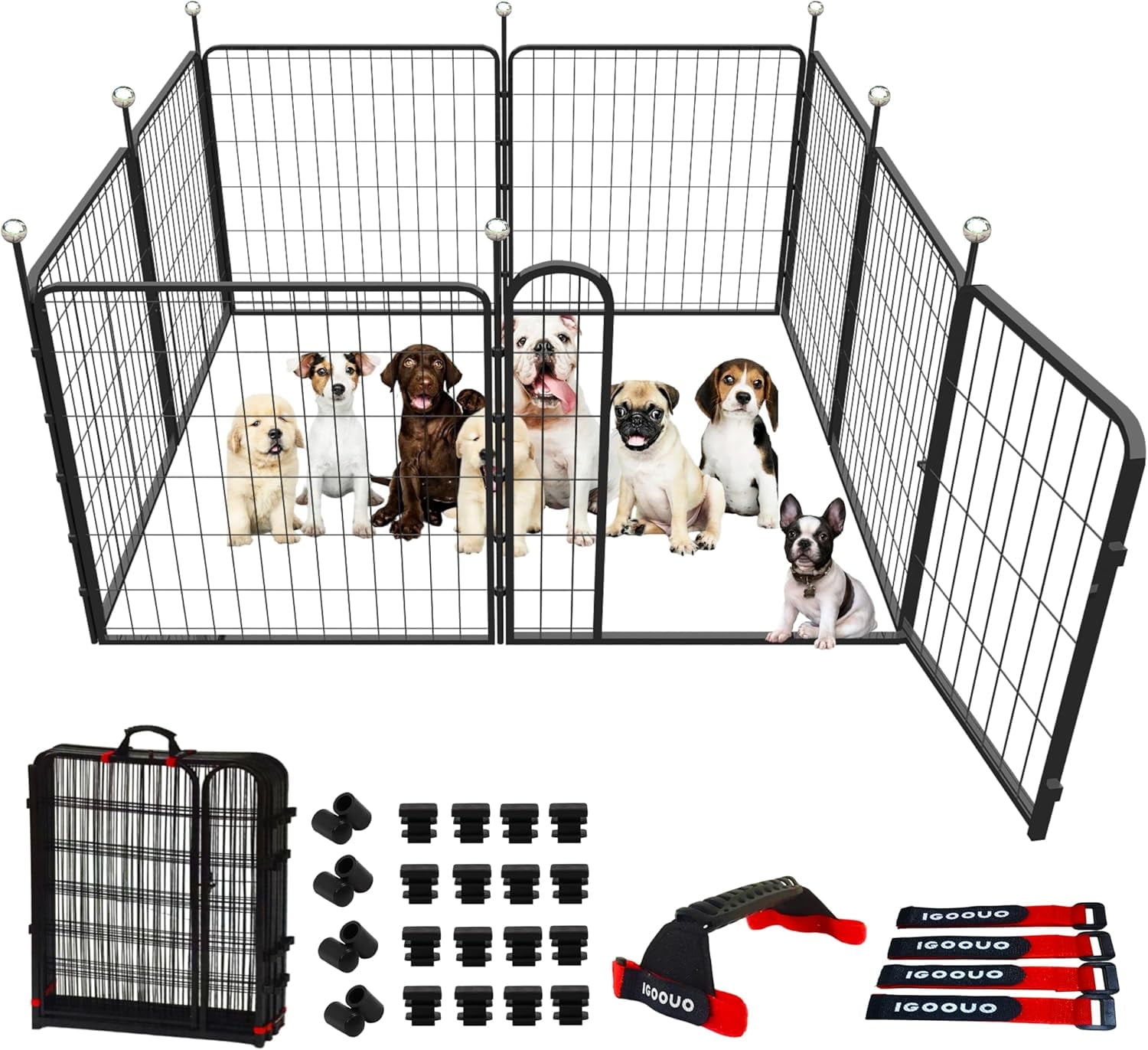 IGOOUO 8-Panel 32-Inch Height Portable Metal Outdoor Pet Playpen for ...