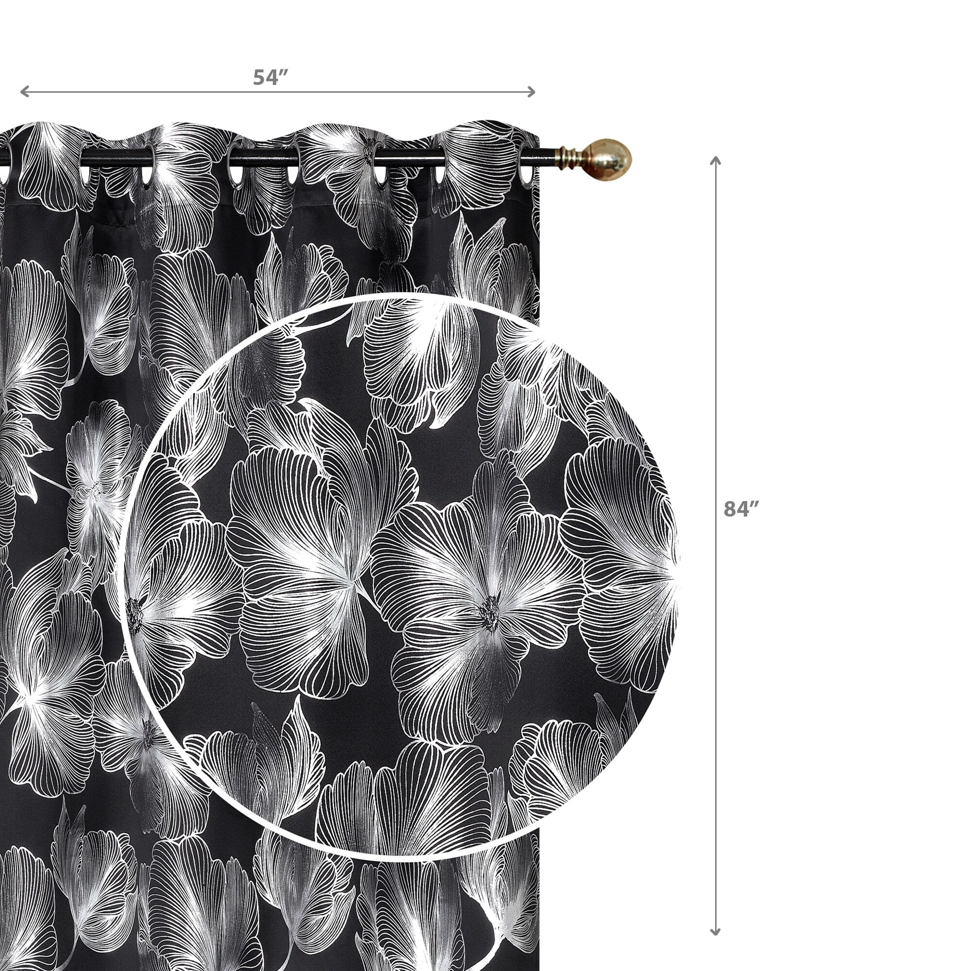IH Casa Decor Foil Print Panel W 8 Grom Hibiscus Black 84" - Set of 2 ...