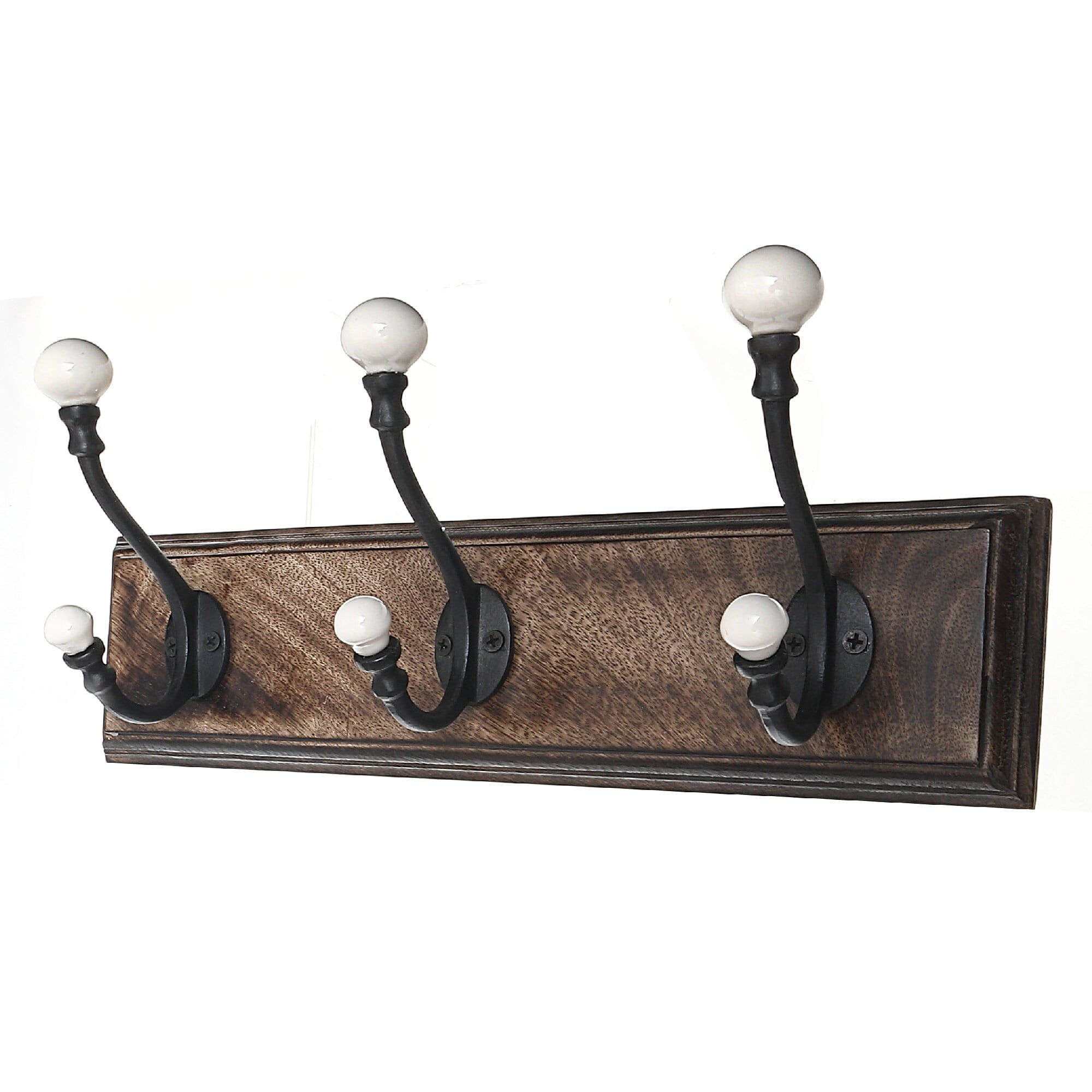 IH Casa Decor Triple Iron Hooks With Ceramic Knobs On Wood Base ...