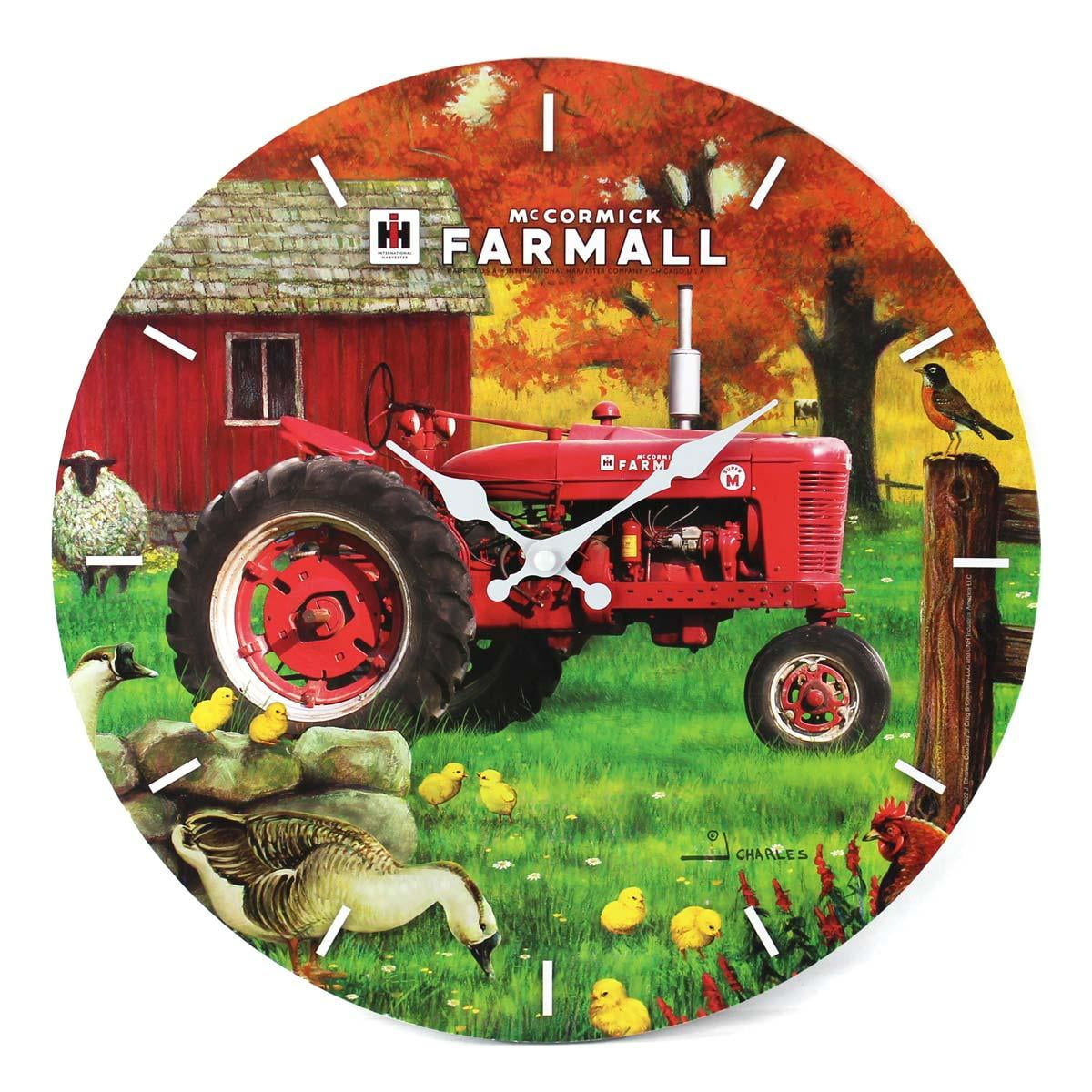 IH Farmall Super M Tractor in Farm Scene MDF Wood Clock, 13.5in Round ...