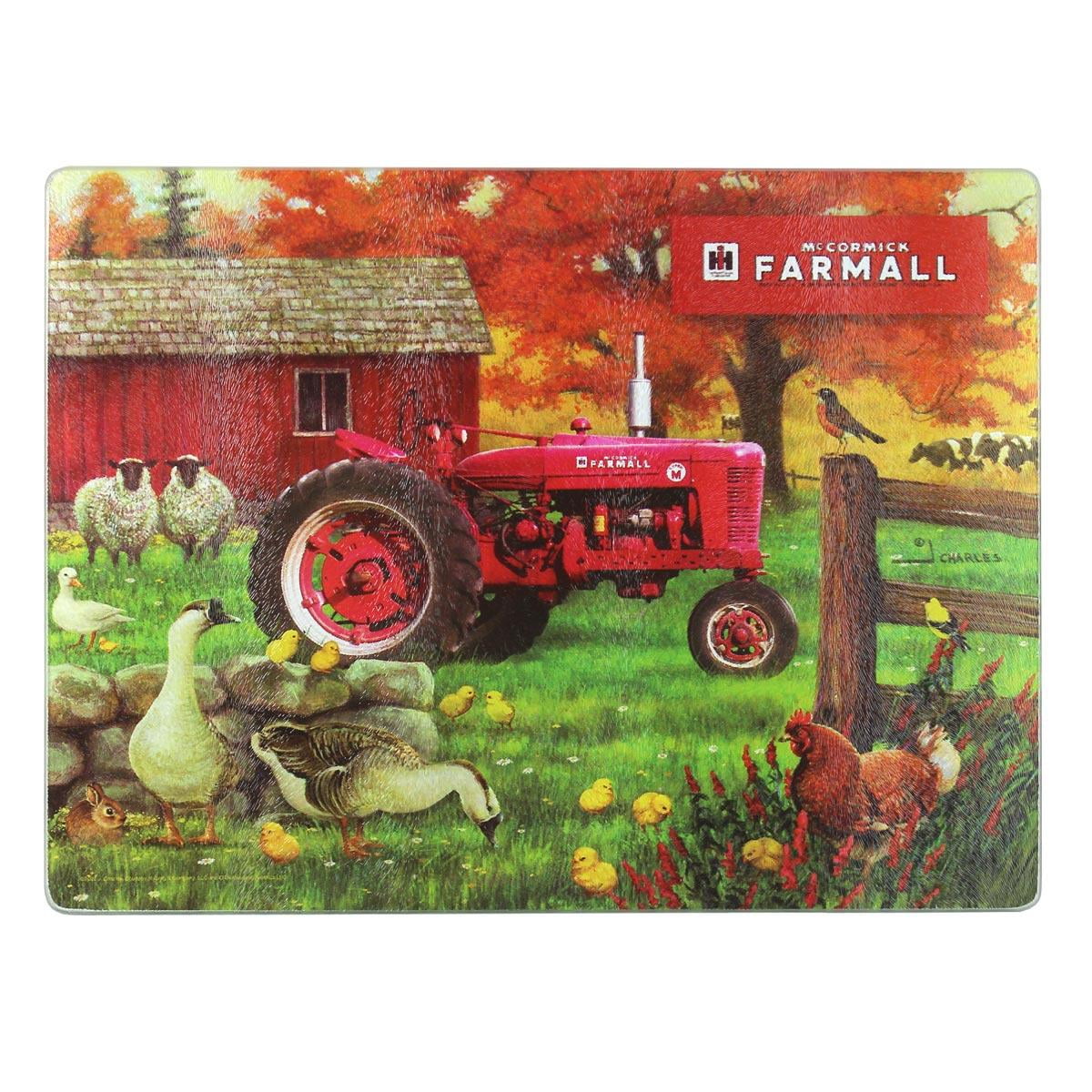 Country Side Products Tempered Glass Cutting Board - Red Tractor Design ...