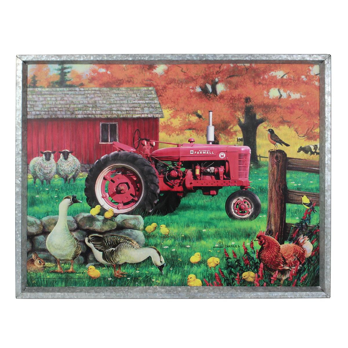 IH Farmall Tractor with Animals MDF Wood Sign in Metal Frame, 20in x ...