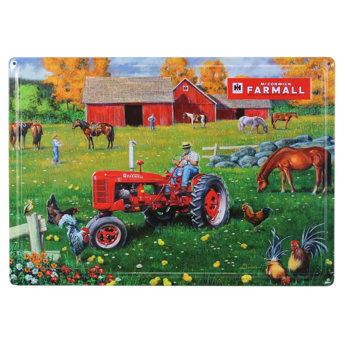 IH McCormick Farmall C Tractor with Farmers & Animals Embossed Metal ...