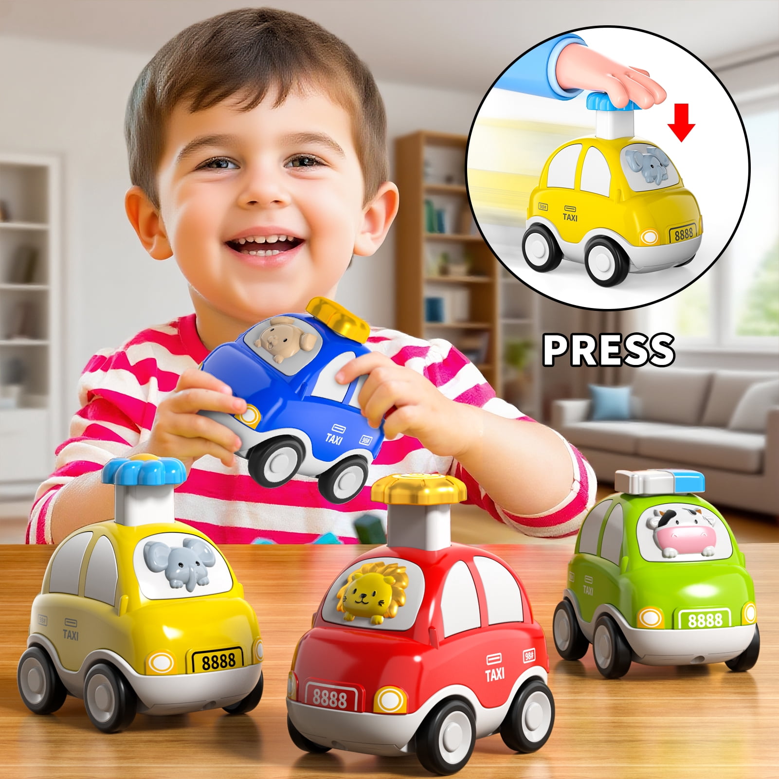 IHAHA 4PCS Animal Press & Go Cars for Toddlers 1-3 | Baby Toys for 2-4 ...
