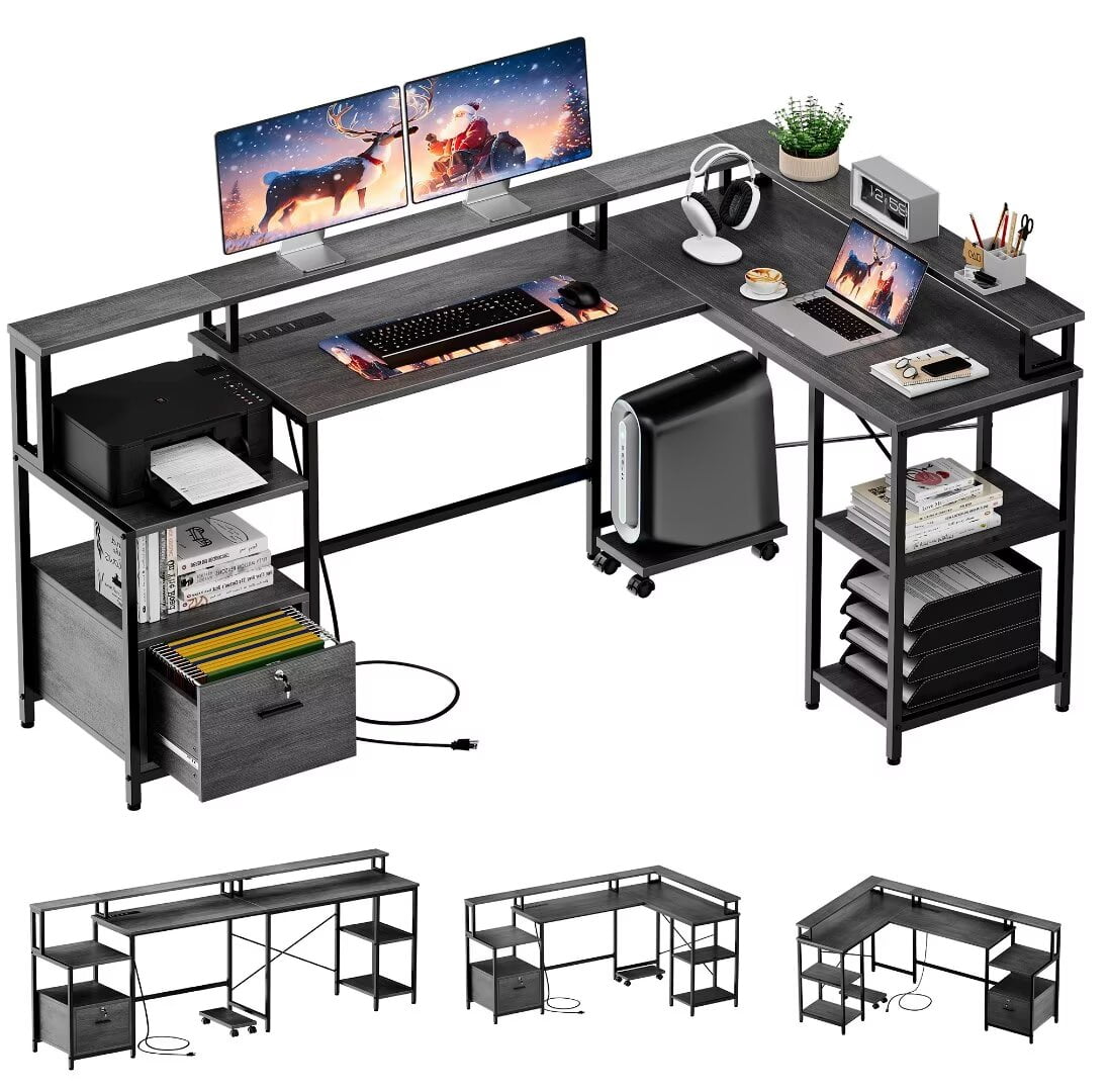 IHEX L Shaped Computer Desk with Spacious Drawers and Storage, Corner ...