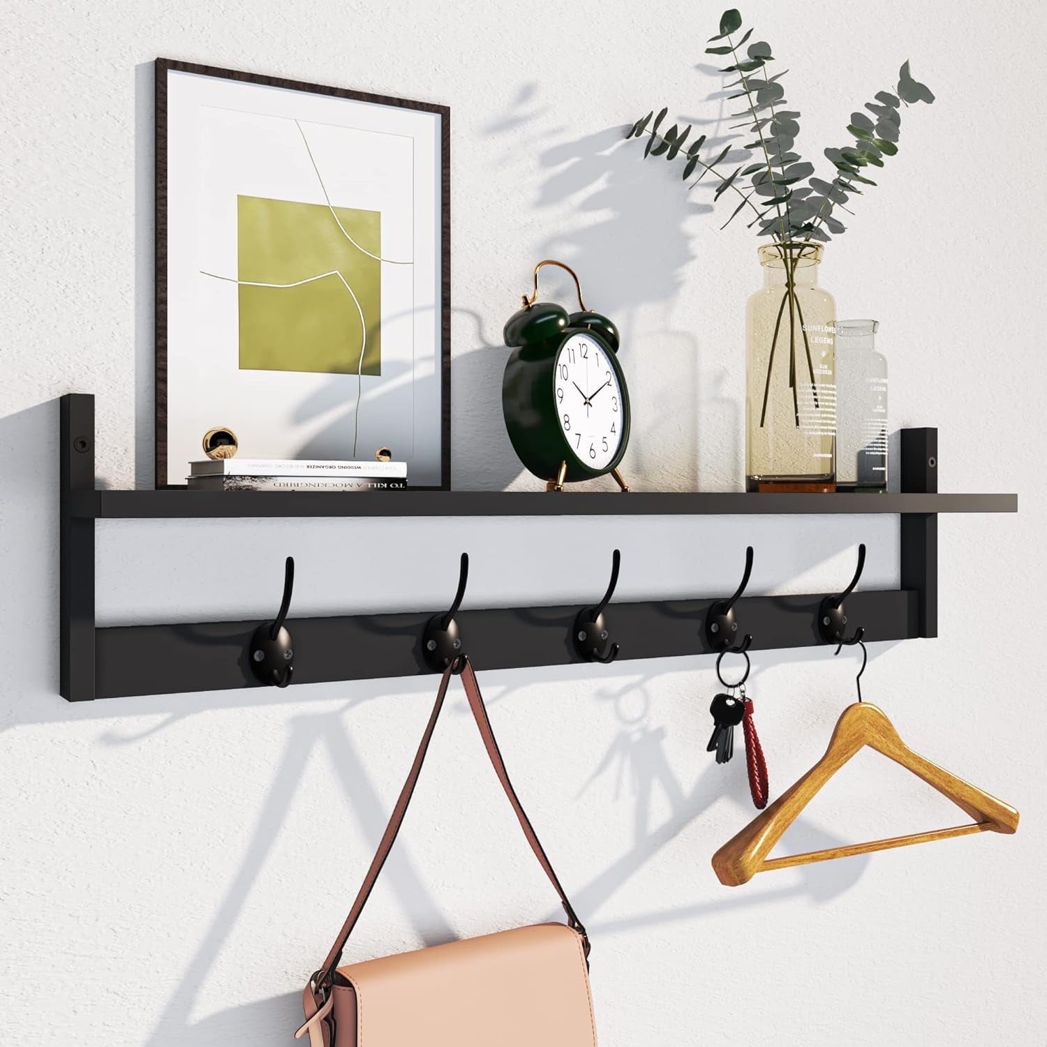IHHIZLTT Coat Rack Shelf Wall Mounted 17 ", Entryway Coat Hanger with 5 ...