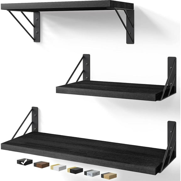 Floating Shelves Wall Mounted Set of 5, Black Hanging Storage Wall ...