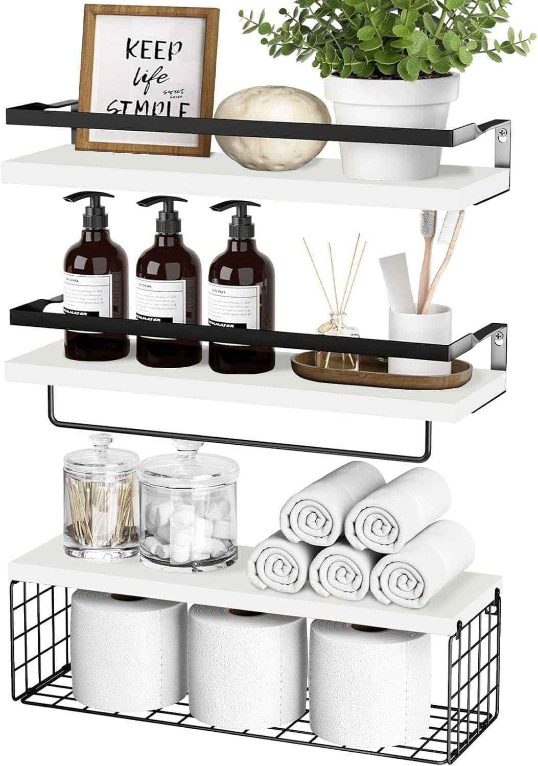 IHHIZLTT Float Shelf for Bathroom with Storage Basket, Bathroom Wall ...