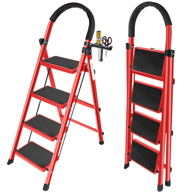 IHHIZLTT Ladder 4 Step Folding, 330 Lbs Step Stool Foldable with Anti ...