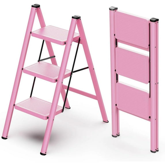 IHHIZLTT 3 Step Lightweight Folding Aluminum Ladder, 330lbs Capacity ...