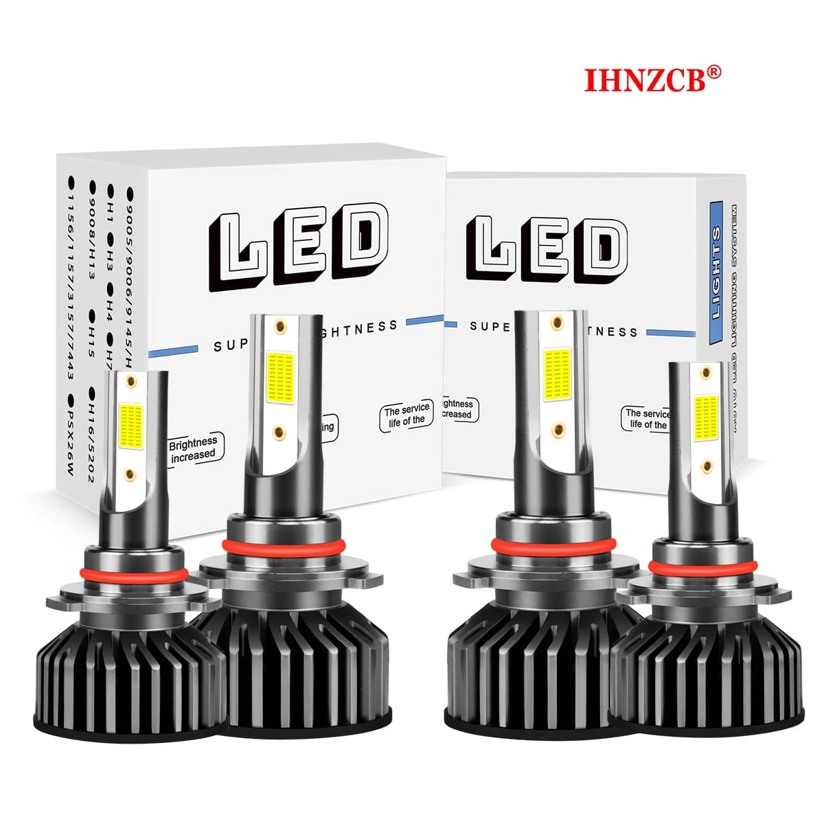 IHNZCB 9005 9006 LED Headlights Kit Combo Bulbs 6000K High-Low Beam ...