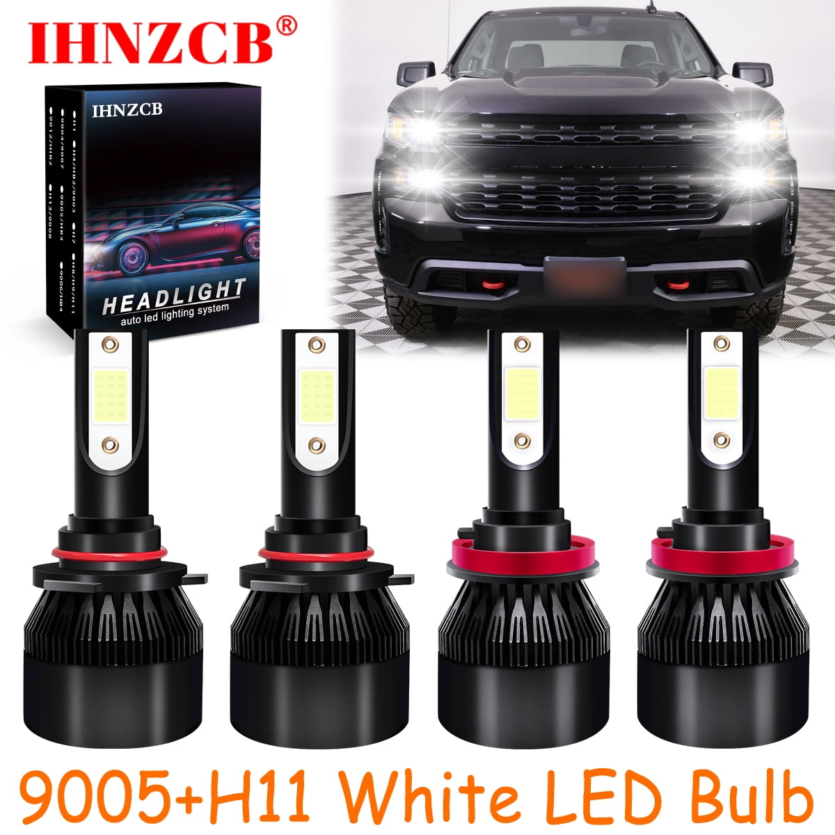 IHNZCB 9005+H11 for Silverado 1500 WT Custom Trail Boss 2020-2021 White ...