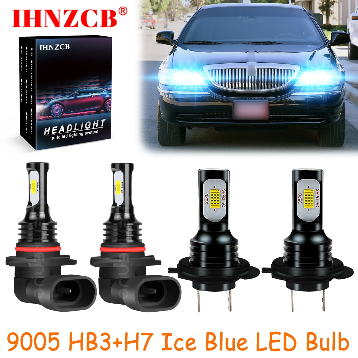 IHNZCB 9005+H7 for Lincoln Town Car 2003-2011 Ice Blue Led Headlights ...