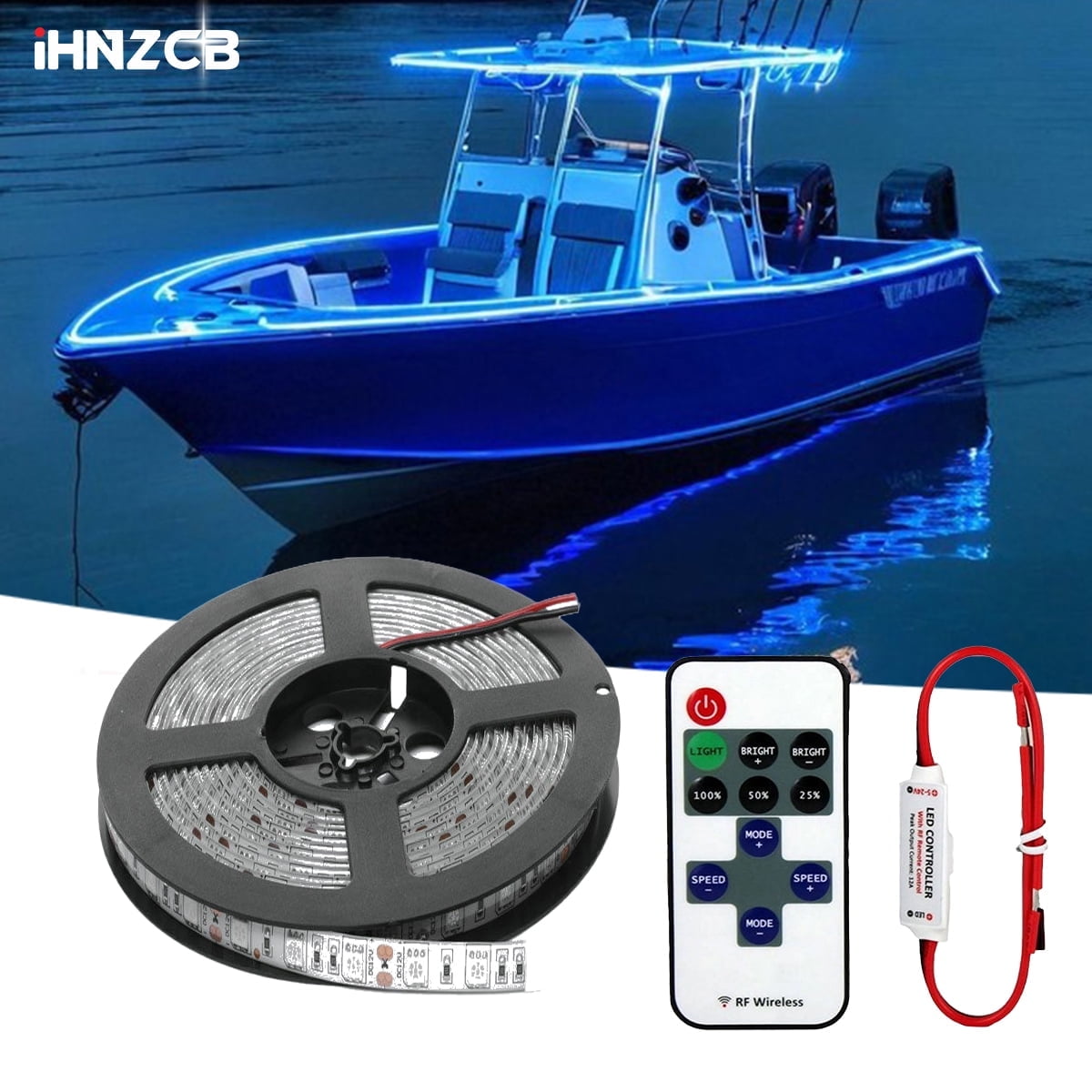 IHNZCB Blue LED Boat Light Deck Waterproof 12v 5m Bow Trailer Pontoon ...