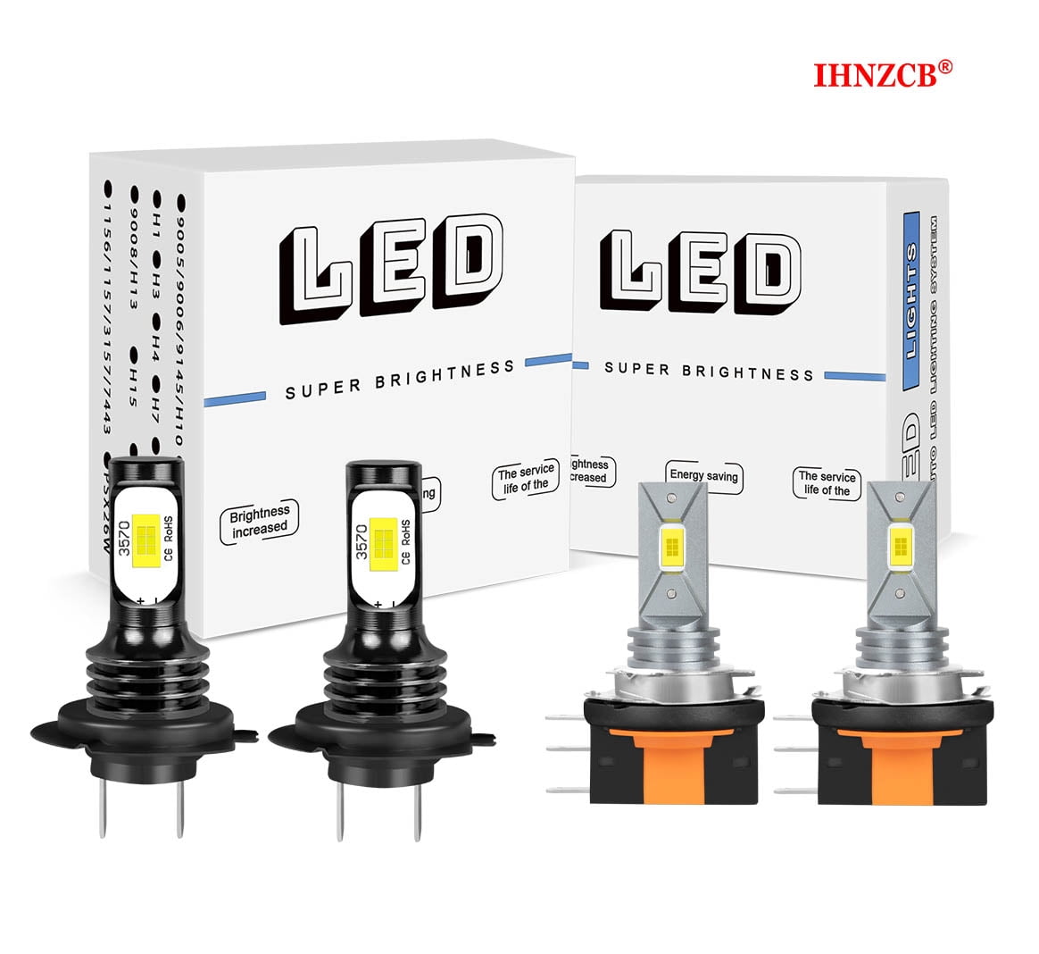 IHNZCB H15+H7 LED Headlight Bulb Conversion Kit High Beam White Super ...