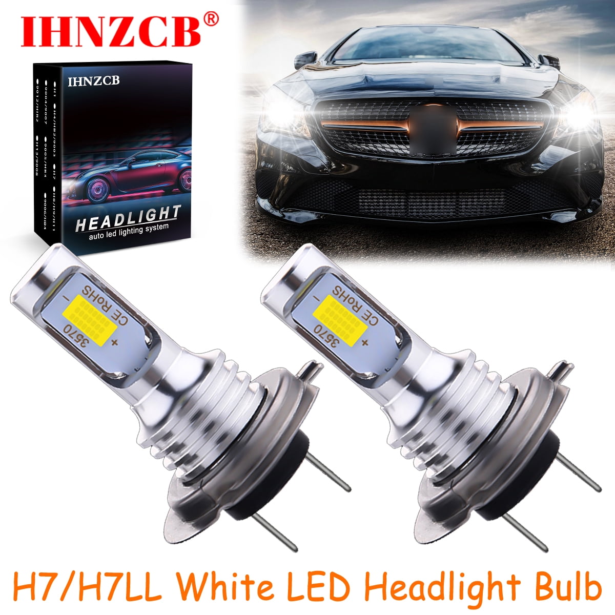IHNZCB H7 for Benz Cla250 2014-2016 White LED Headlight High/Low Beam ...