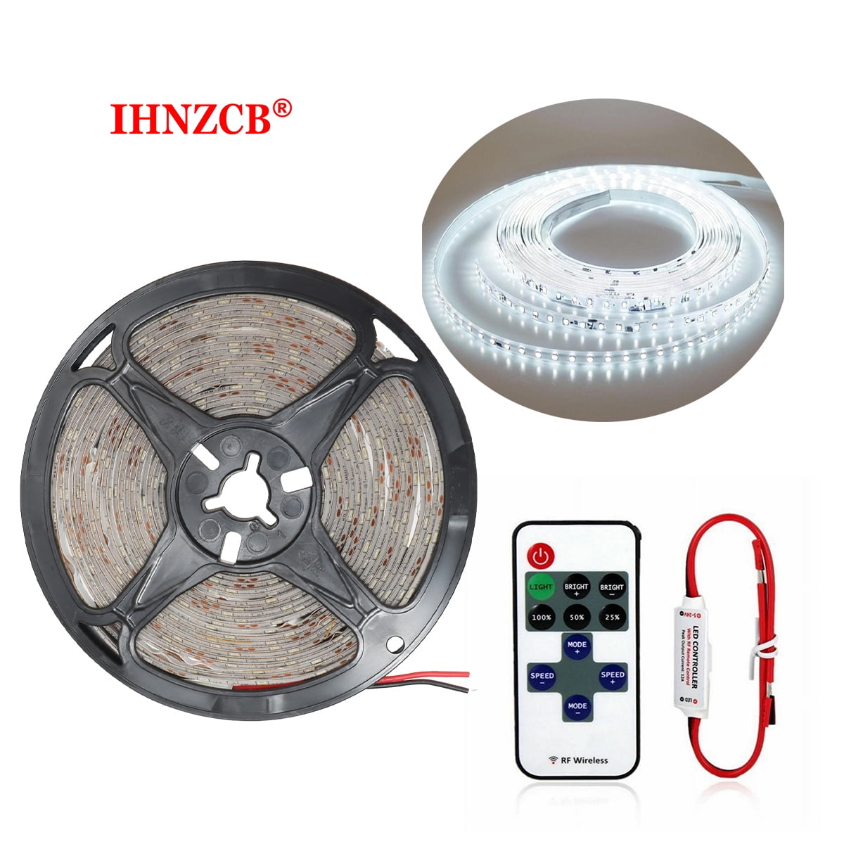 IHNZCB Waterproof 16ft White LED Strip Lights Cuttable 300 LEDs 5050 ...