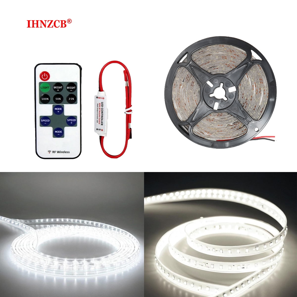 IHNZCB Waterproof Flexible LED Strip Light 16ft RF Wireless Remote ...