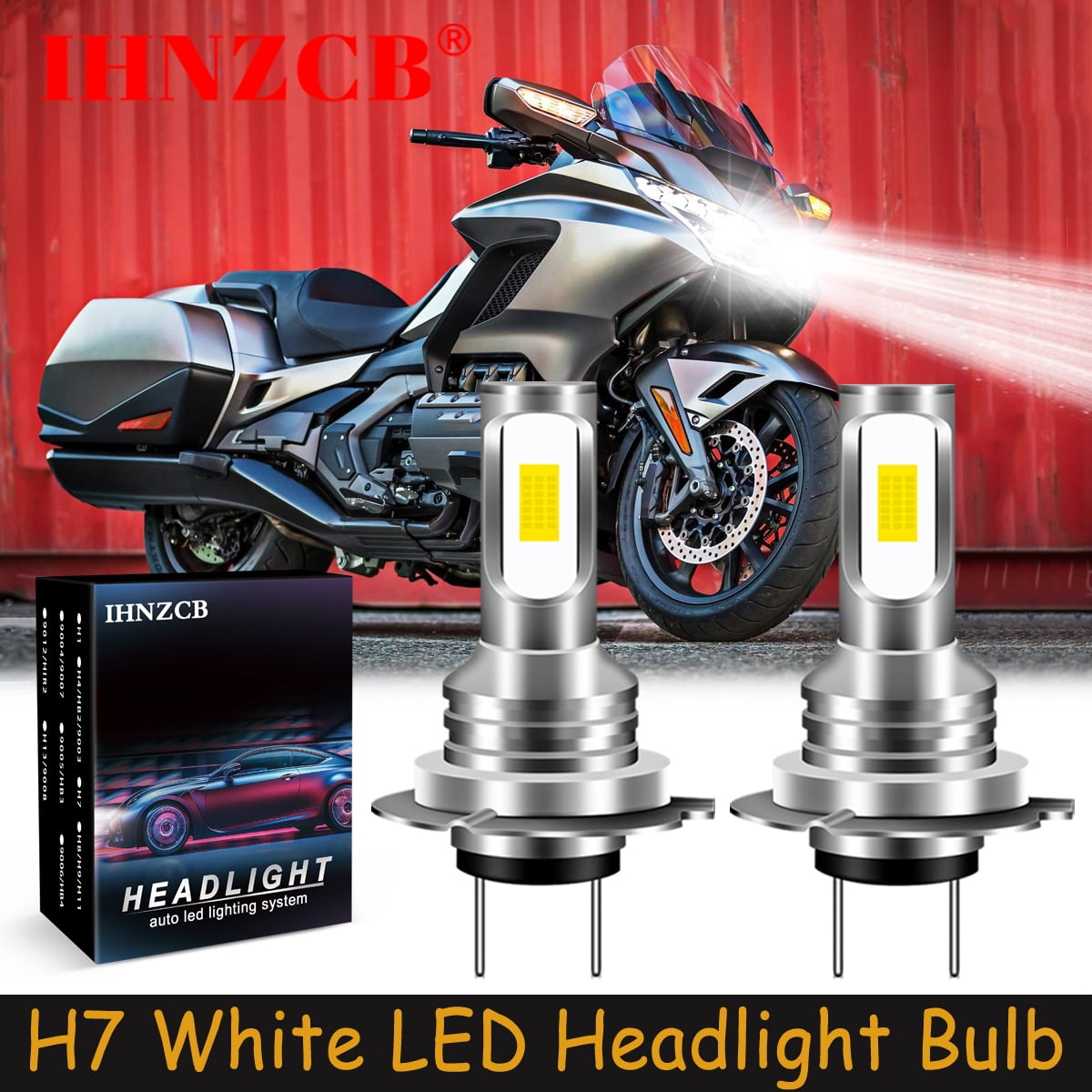 IHNZCB for Honda GL1800 Goldwing 1800 ABS 2001-2016 H7 LED Headlight Bulb 6000K 100W - Walmart.com