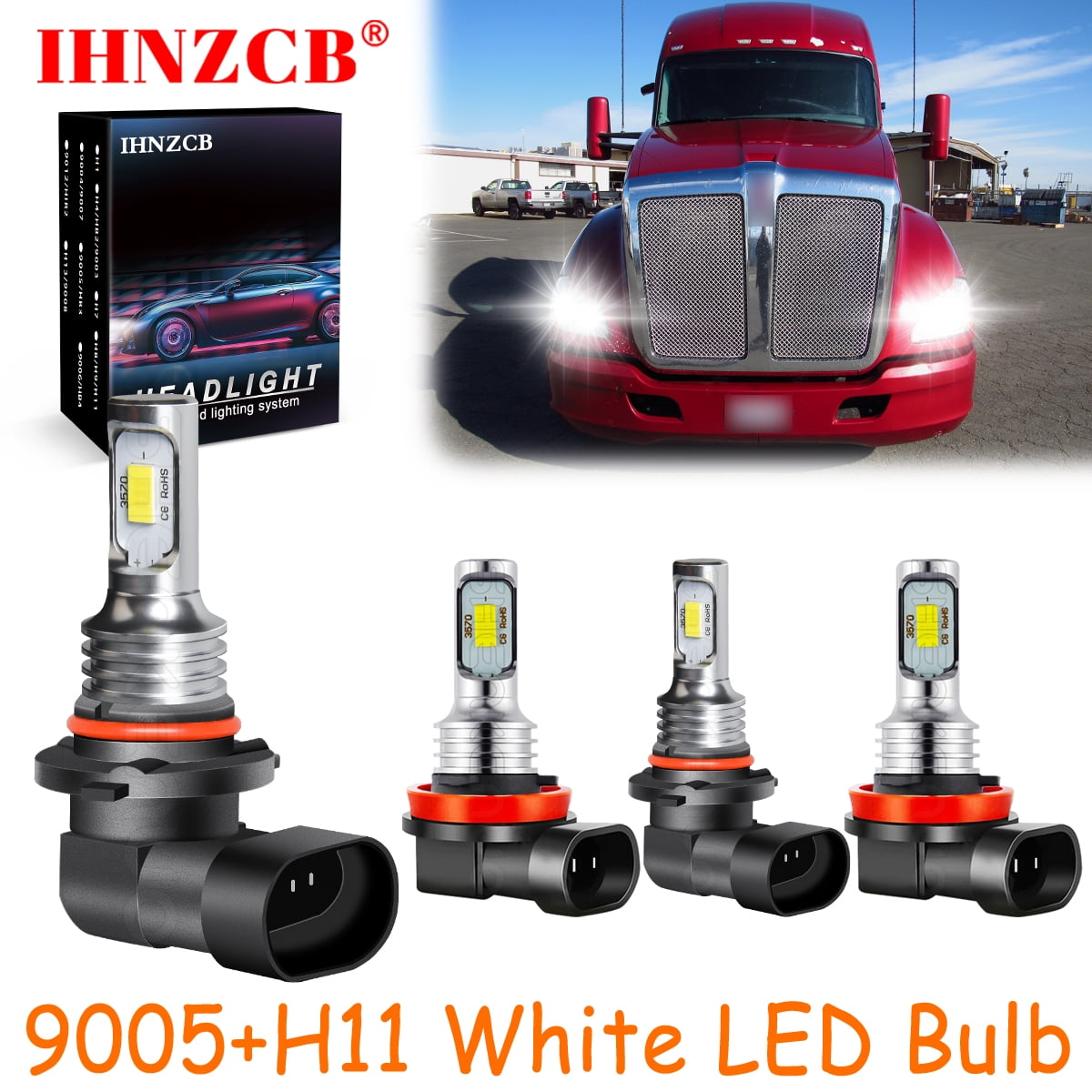 IHNZCB for Kenworth T680 T880 2013-2019 White LED Headlights Bulb High/Low Beam,9005 H11,YHB,Y05 ...