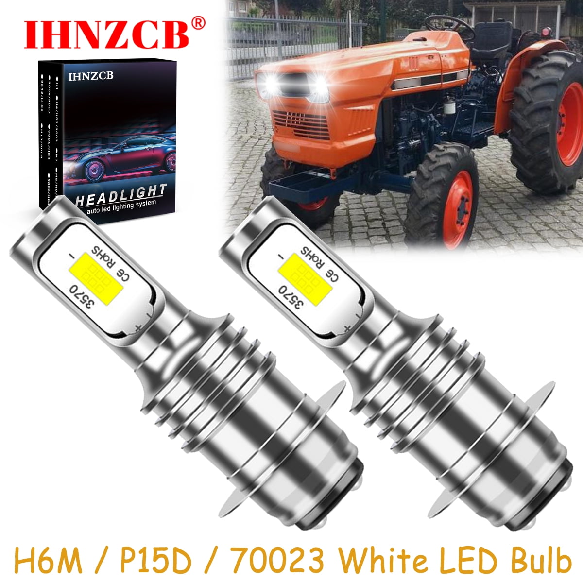 Super Bright LED Headlights Bulb, H6m P15d Model, for Kubota L185 L235 L245 Tractors and Other ...