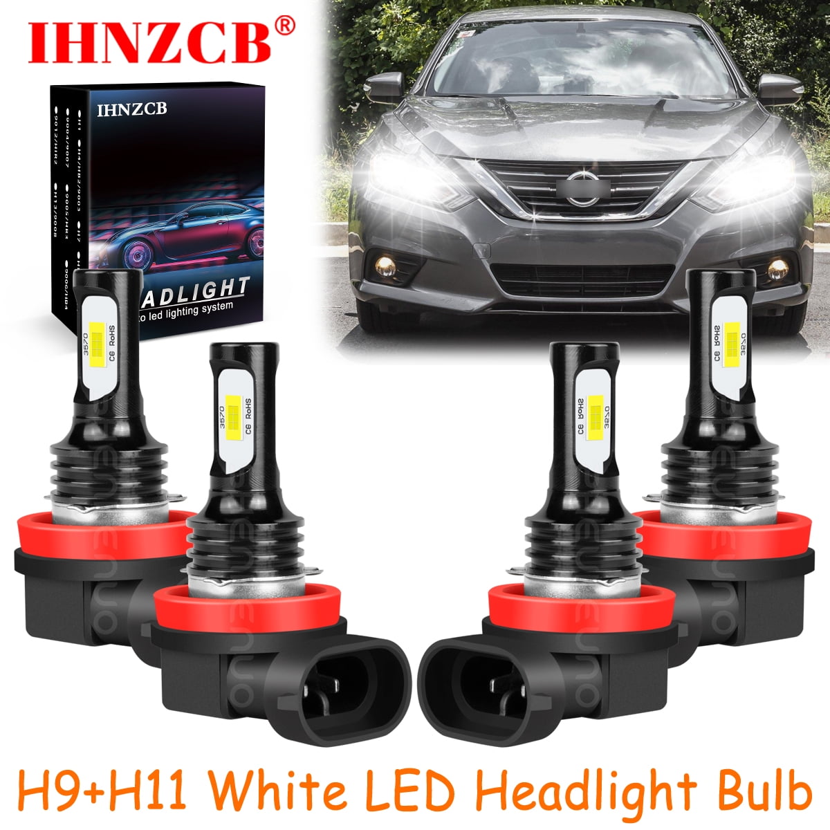 IHNZCB for Nissan Altima 2013-2017 Led Headlights Bulb H9 H11 High/Low ...