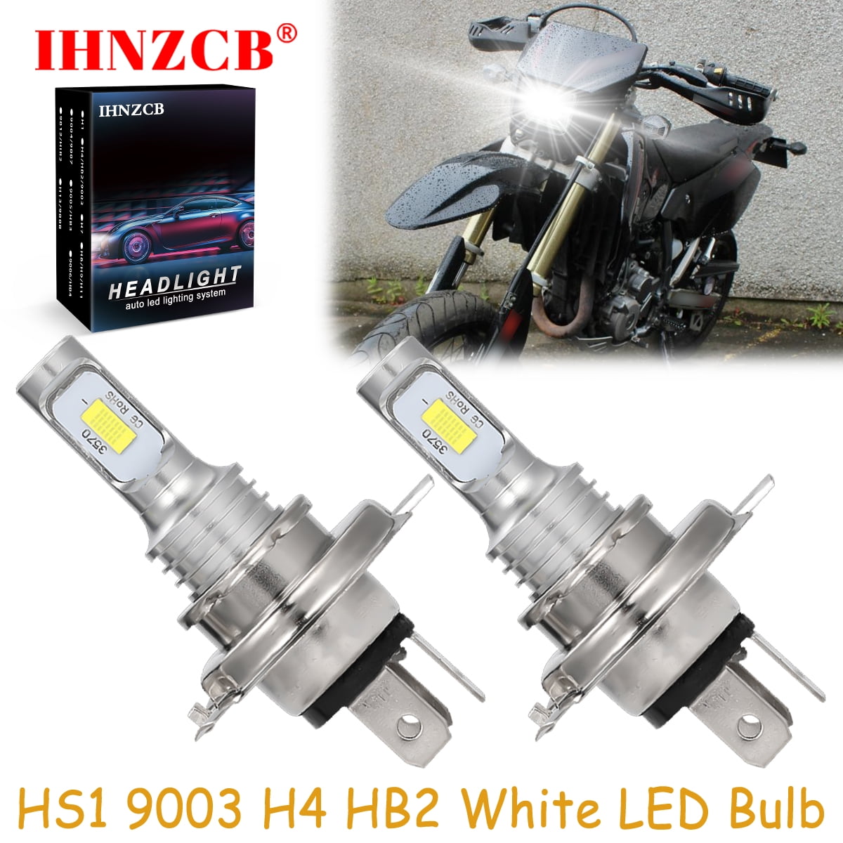 IHNZCB for Suzuki DRZ400 DR650S DR650SE - 2X HS1 9003 H4 HB2 LED Headlights Bulb 50W White YTB ...