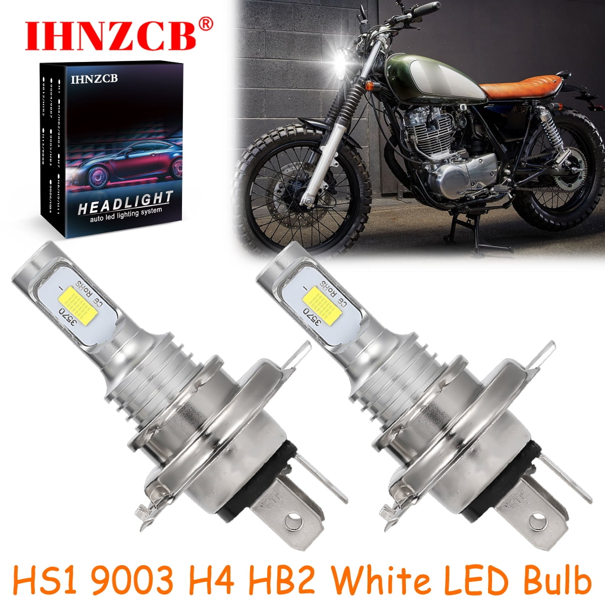 IHNZCB for Yamaha SR400 SS440 SR540 SX700 - 2X HS1 9003 H4 HB2 LED Headlights Bulb 50W White YTB ...