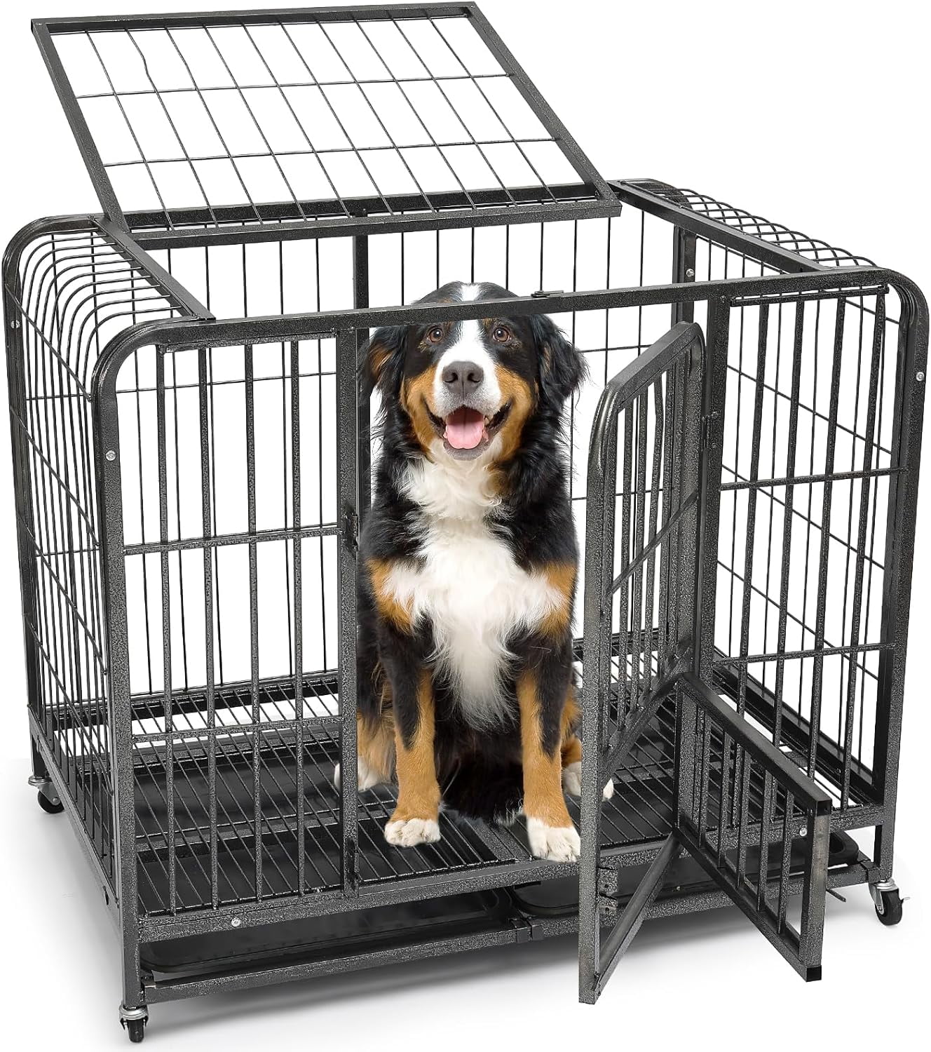 IHOMEPARK 42 inch Heavy Duty Dog Crate with 2 Lockable Wheels for ...