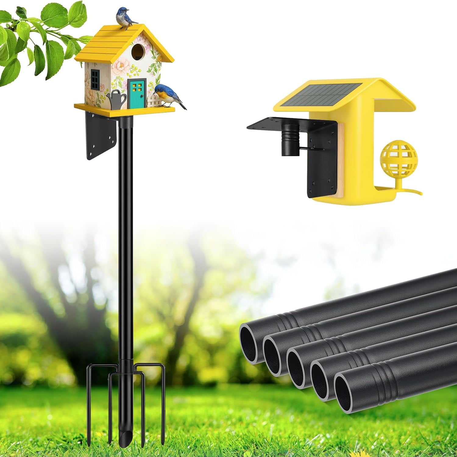 IHOMEPARK Heavy Duty Bird House Pole Kit Stand, 60 Adjustable Outdoor ...