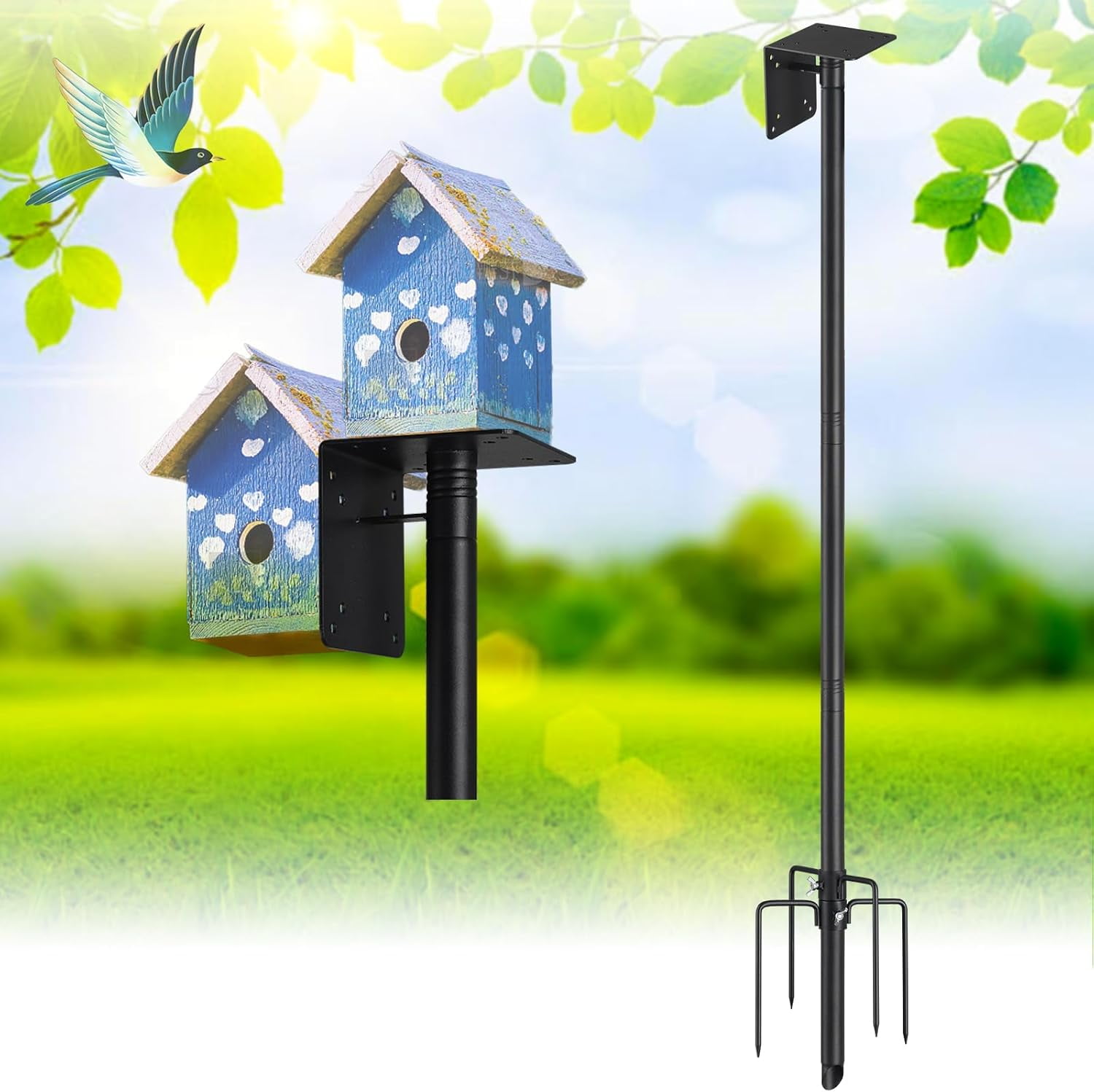 IHOMEPARK 72" Outdoor Bird House Pole Kit Stand with 5-Pronged Base ...